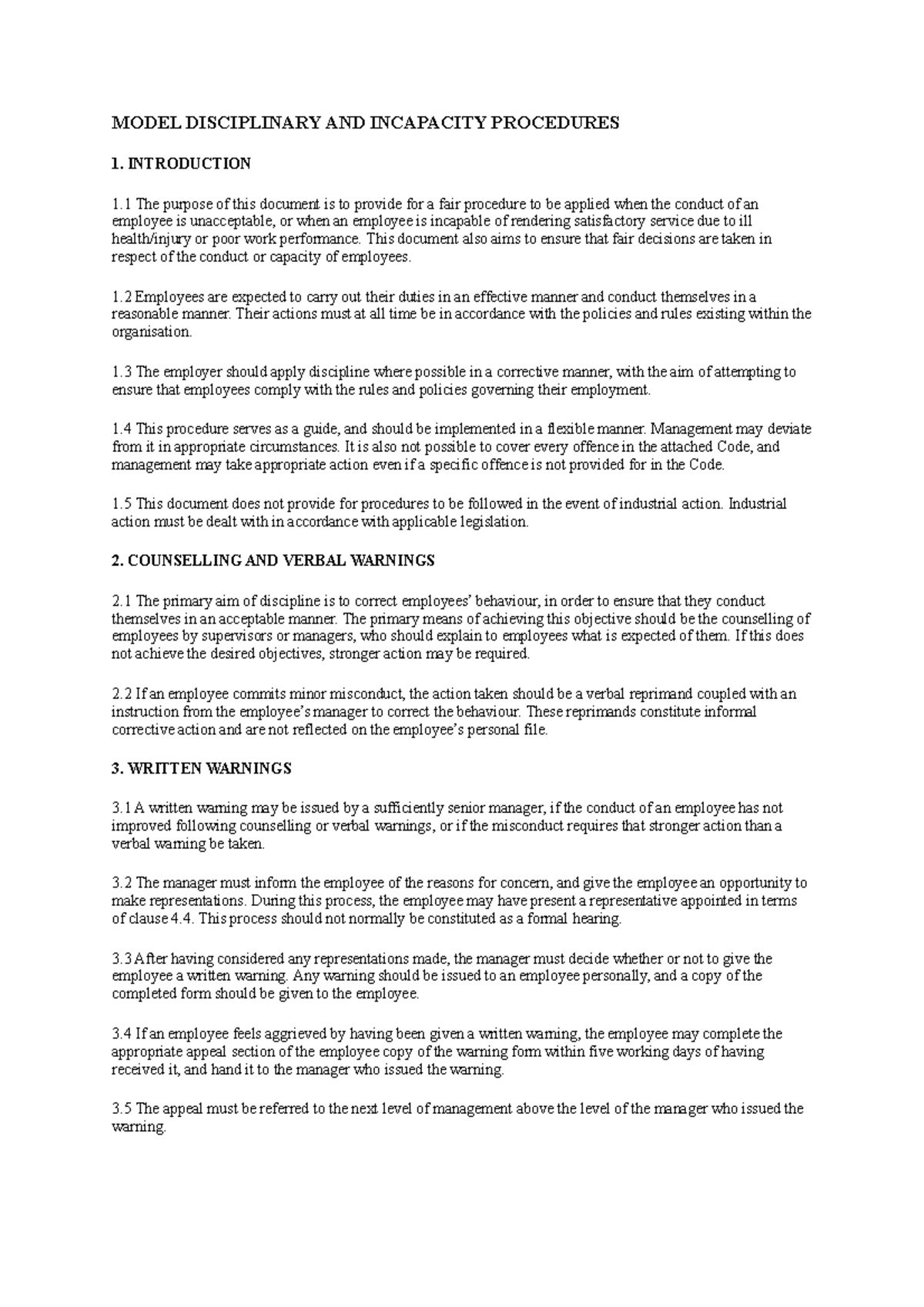 Model Disciplinary AND Incapacity Procedures 2021 - MODEL DISCIPLINARY ...