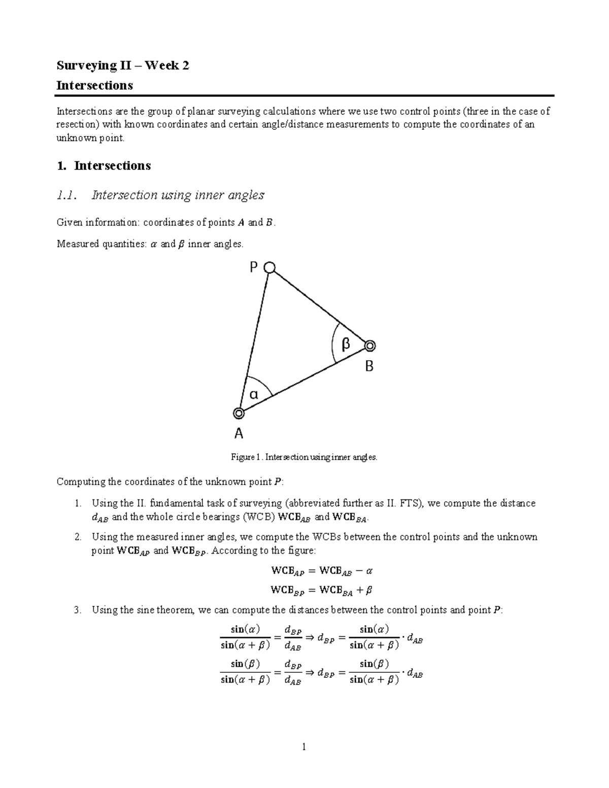 Intersections - Surveying II – Week 2 Intersections Intersections are ...