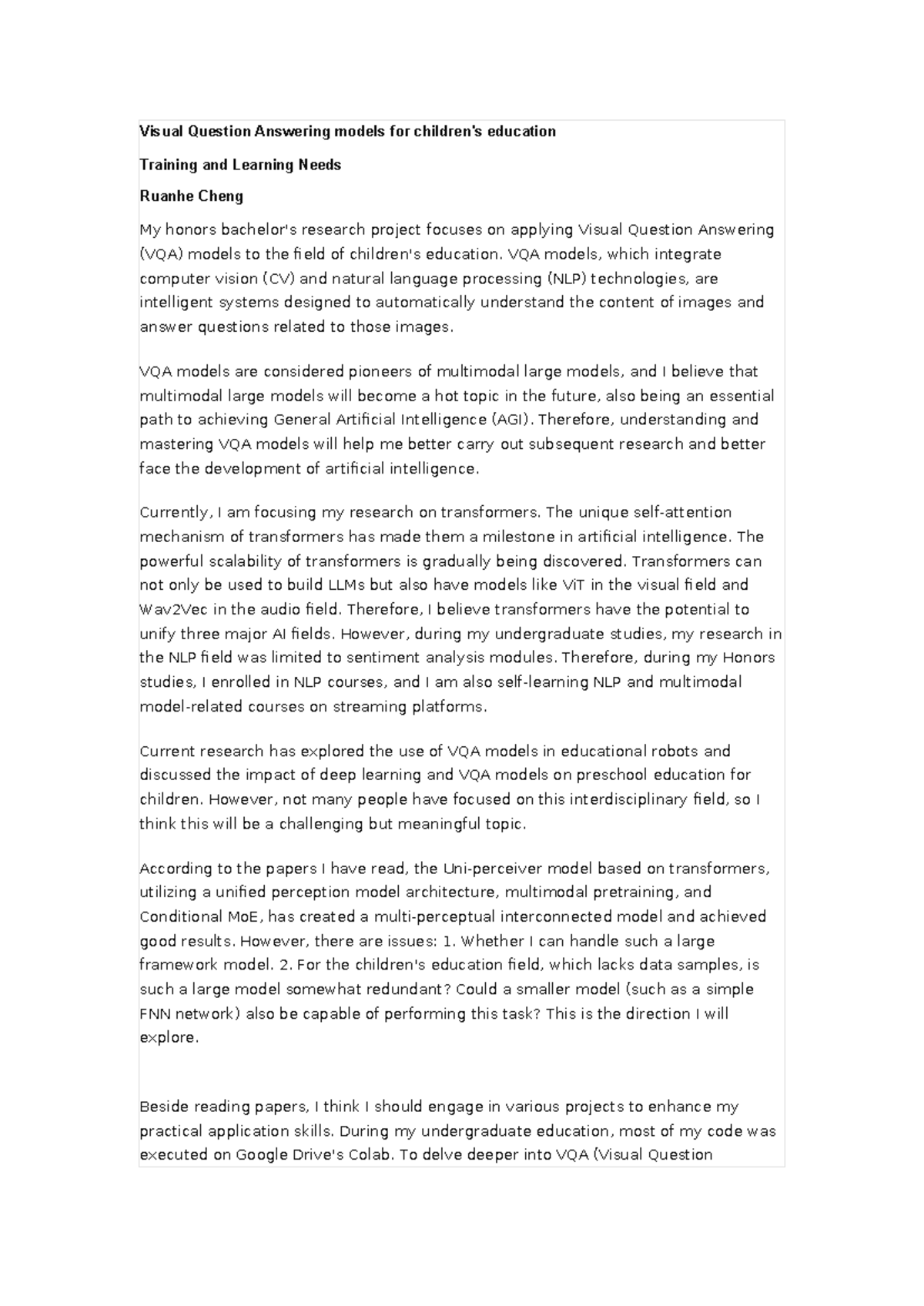 Visual Question Answering models for children - VQA models, which ...