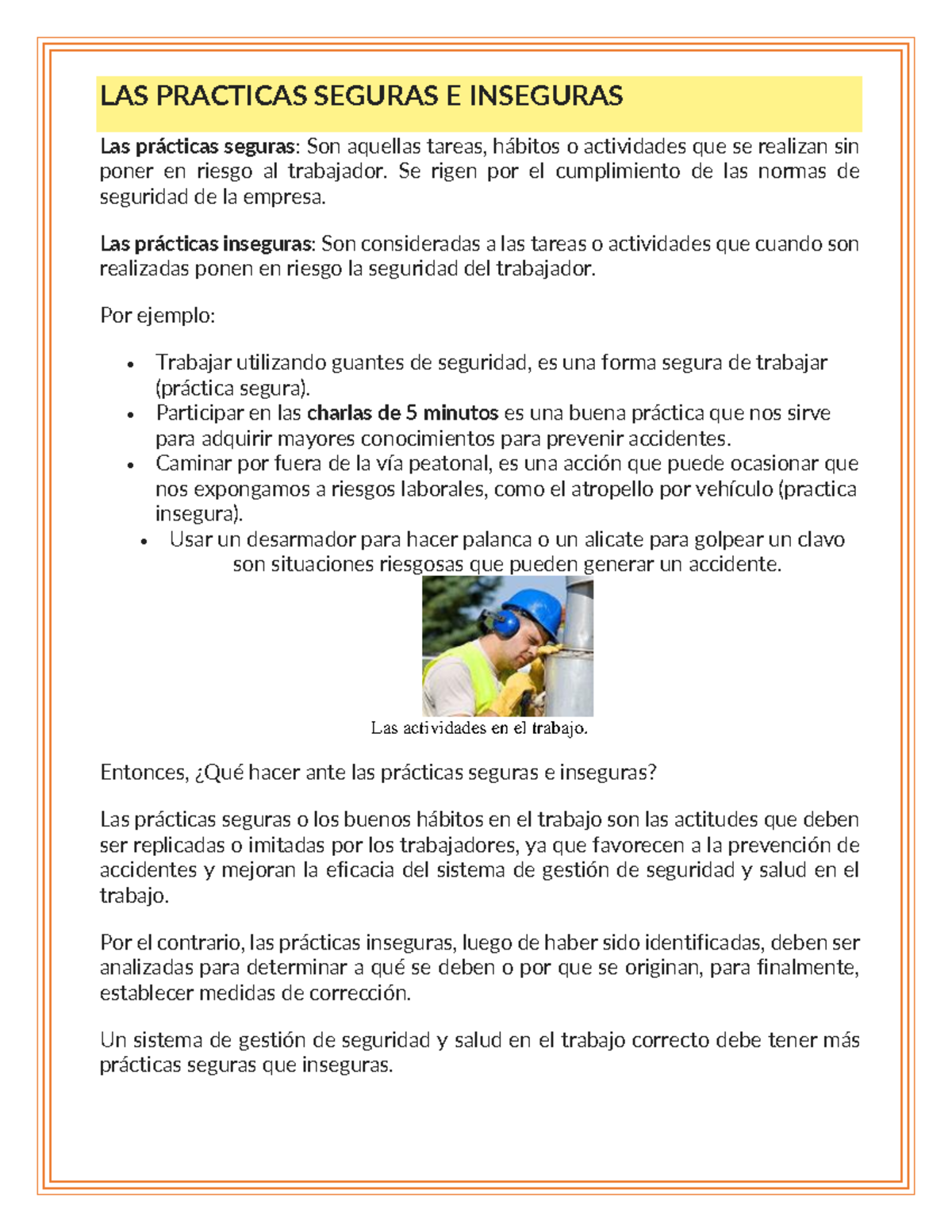 LAS Practicas Seguras E Inseguras - LAS PRACTICAS SEGURAS E INSEGURAS Las prácticas seguras: Son ...