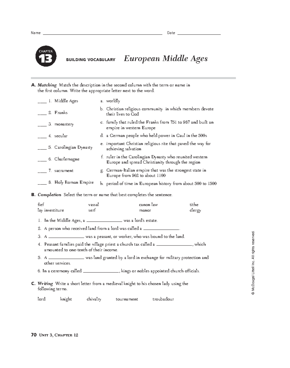 Ch. 13 Vocabulary - helps voc - © McDougal Littell Inc. All rights ...
