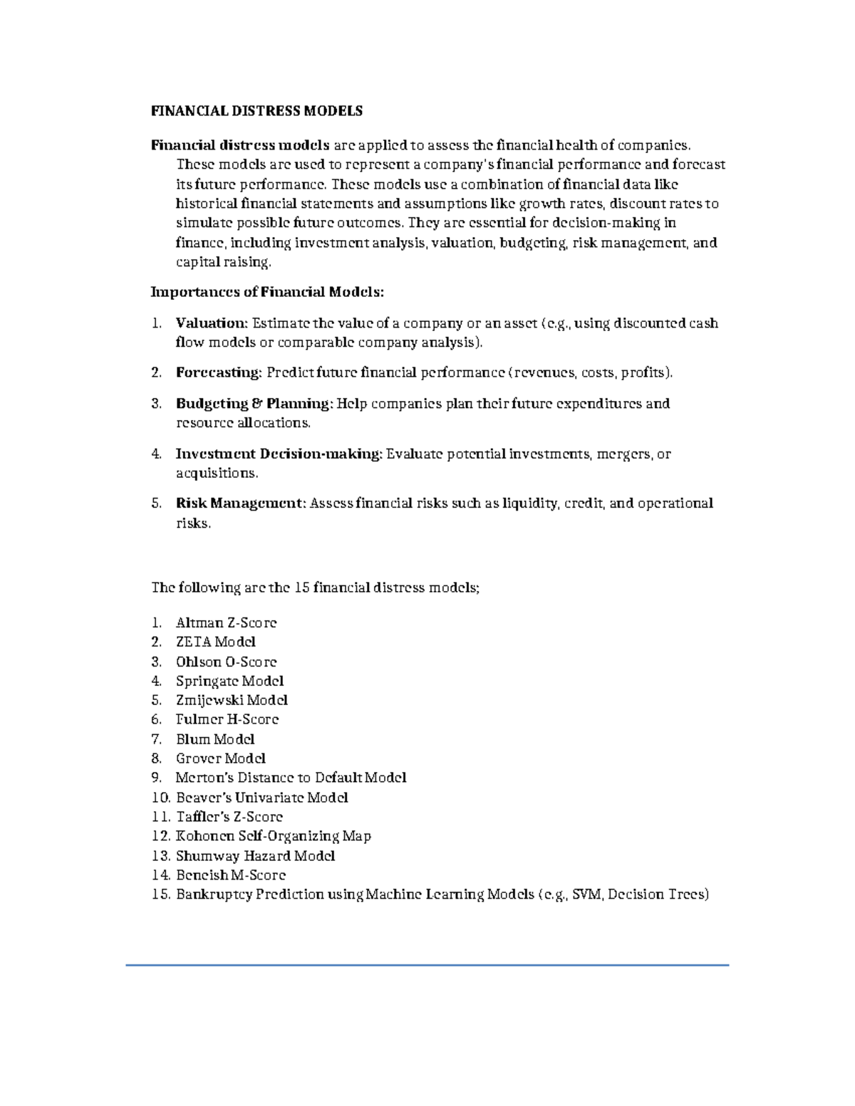 Financial Distress Models - FINANCIAL DISTRESS MODELS Financial ...