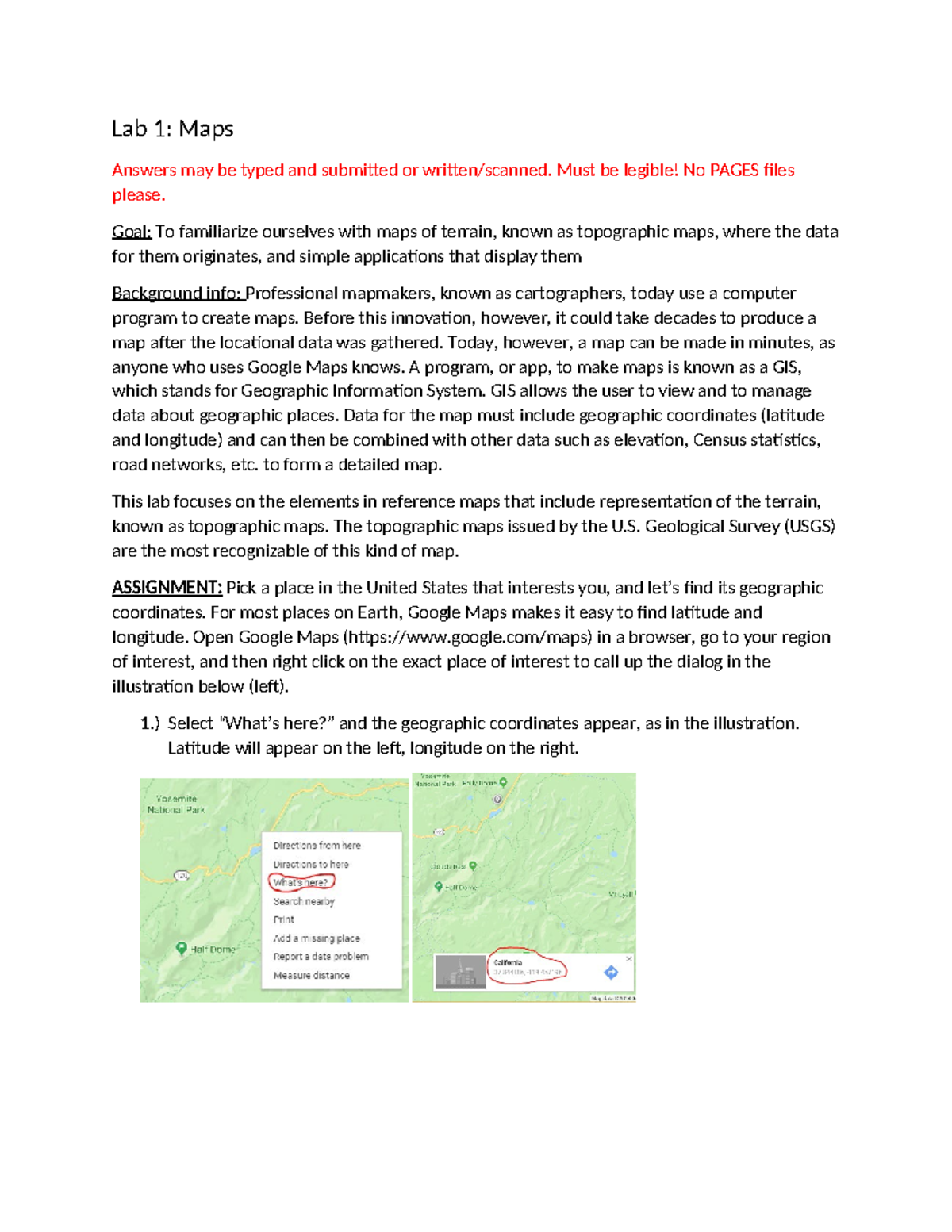 geography lab 1 - Lab 1: Maps Answers may be typed and submitted or ...