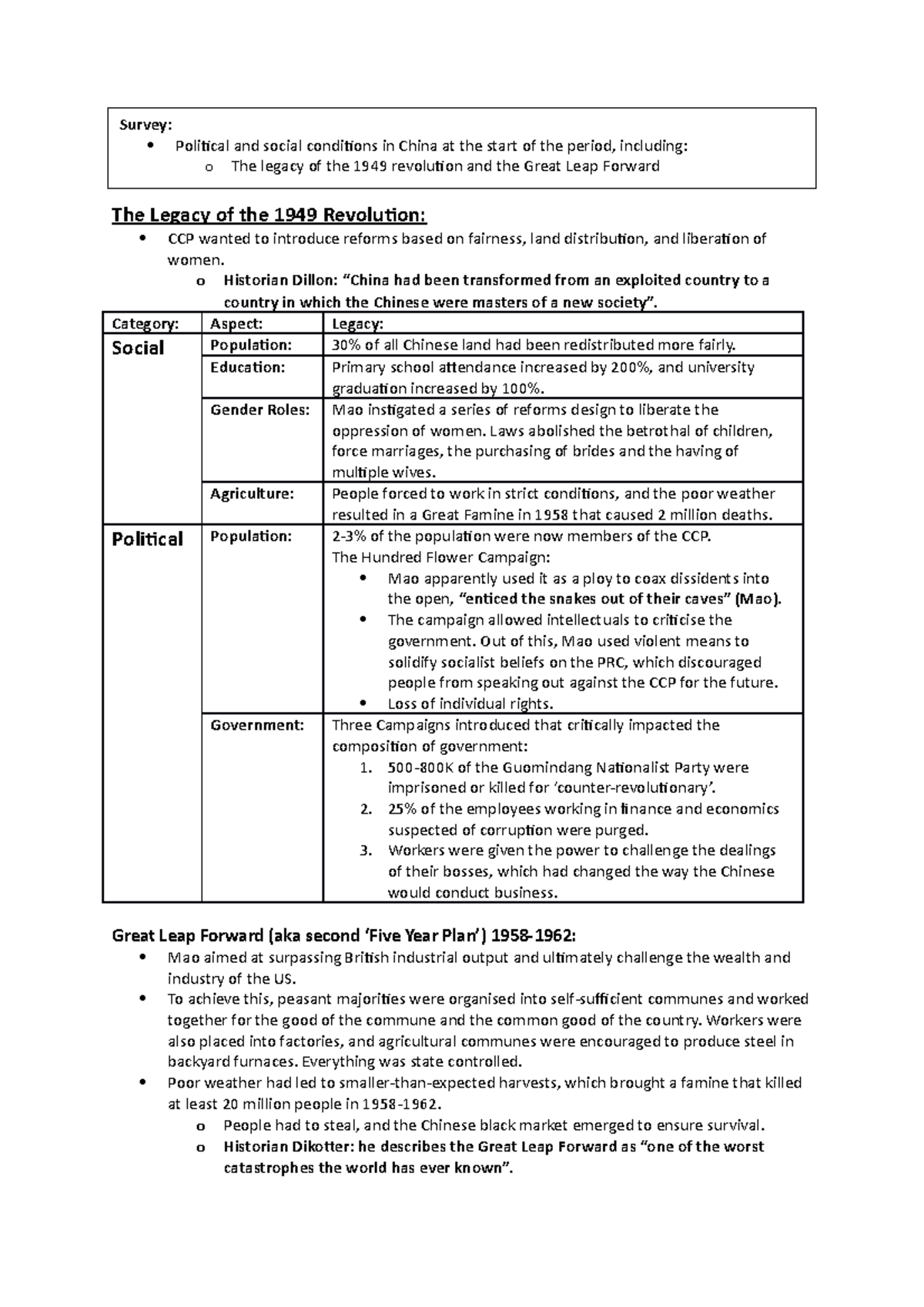 HSC modern history summary notes - The Legacy of the 1949 Revolution ...