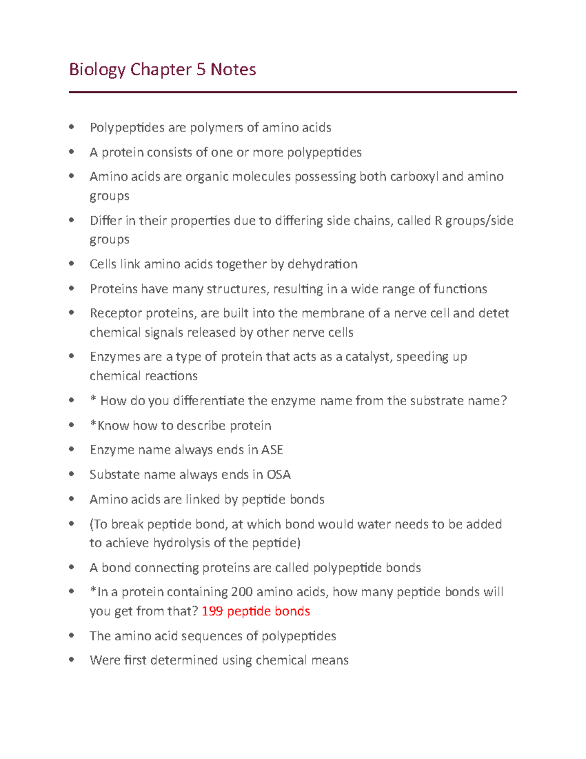 Biology Chapter 5 Notes - Biology Chapter 5 Notes Polypeptides are ...
