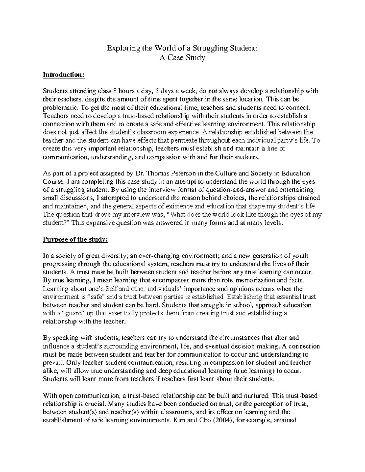 Student Case Study Template - Exploring the World of a Struggling ...