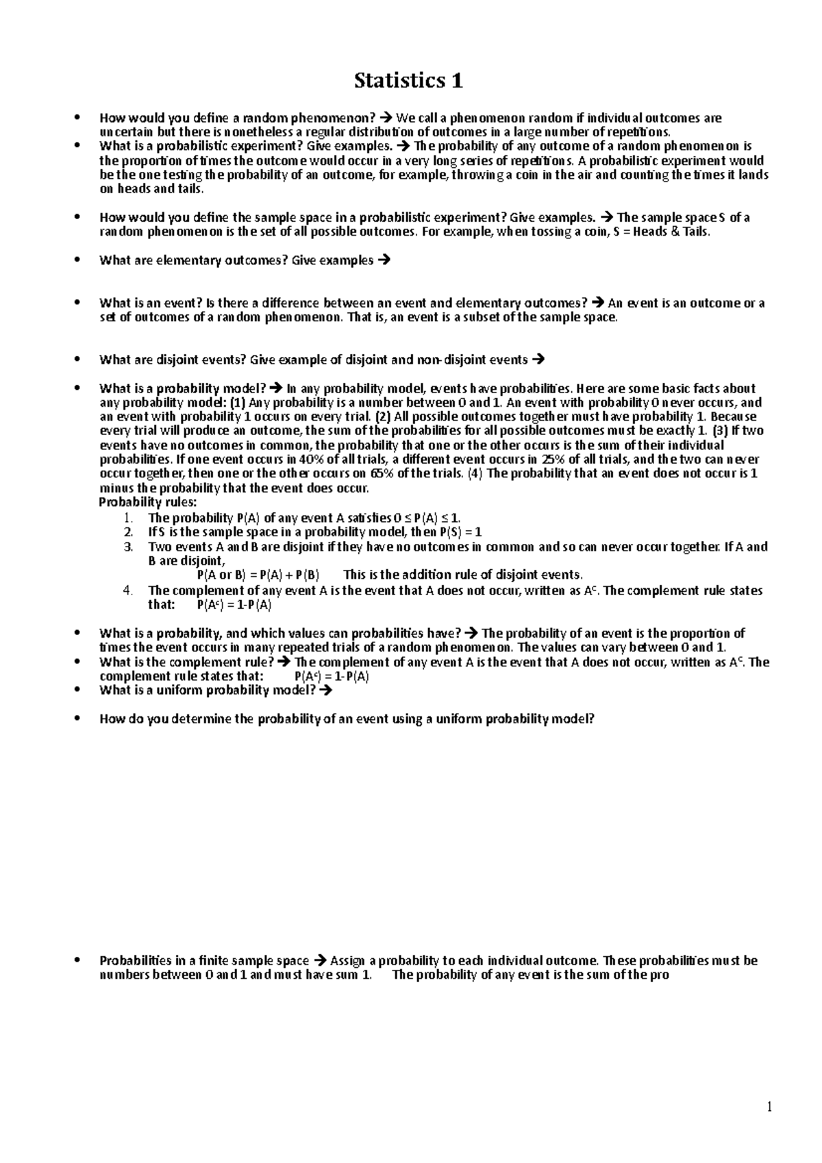 Stats 1 - Statistics 1 How would you define a random phenomenon? We ...