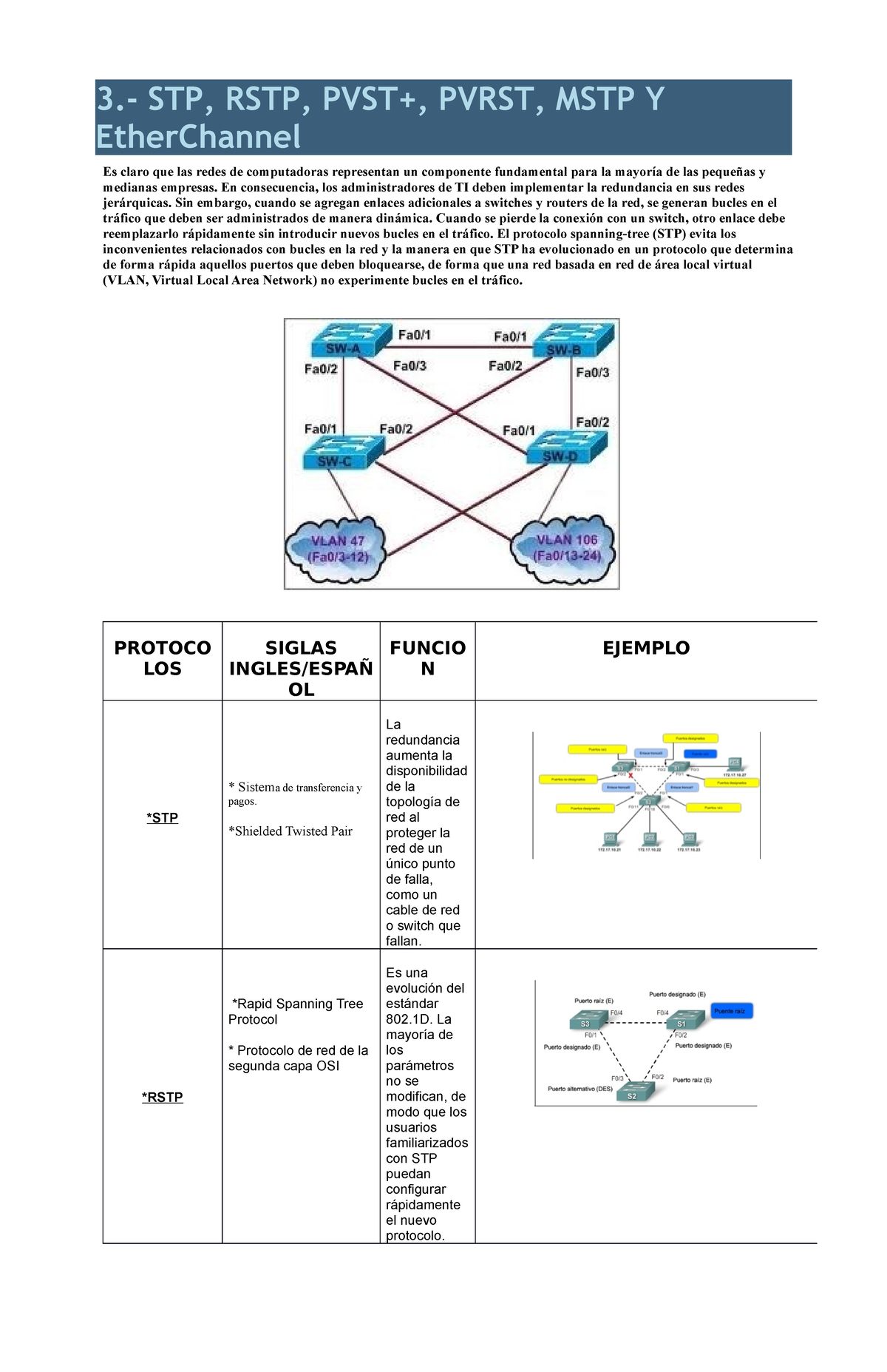 Unidad I.- STP Y RSTP - Apuntes 1.1 y 1.2 - 3.- STP, RSTP, PVST+, PVRST ...