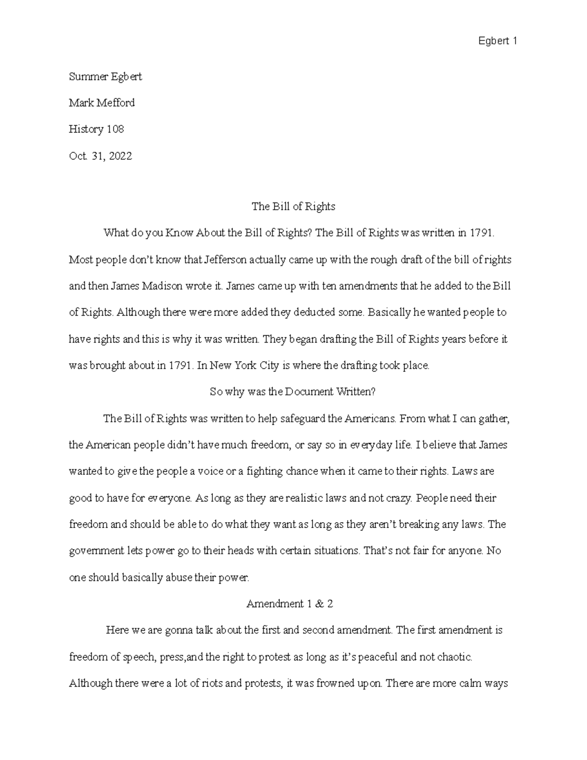 Copy of Copy of Essay history - Summer Egbert Mark Mefford History 108 ...