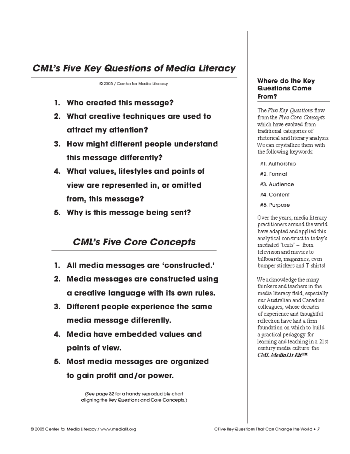 Handout Center for media literacy critical tool - Where do the Key ...