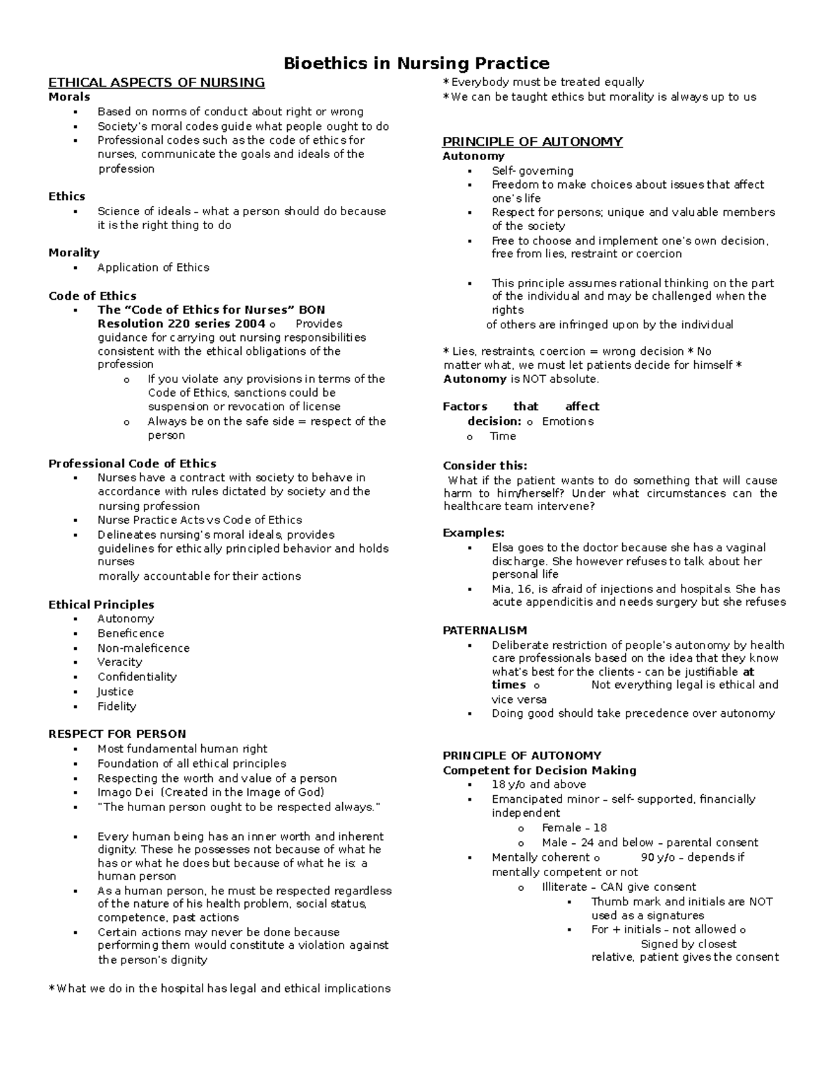 Bioethics - ETHICAL ASPECTS OF NURSING Morals Based on norms of conduct ...