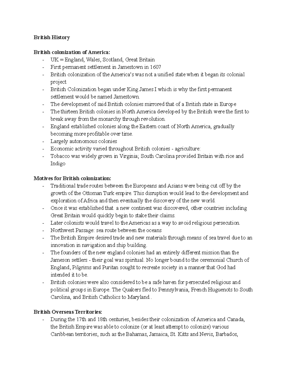 Bri ish - Notes on Britain, Spain, France New World - British History ...
