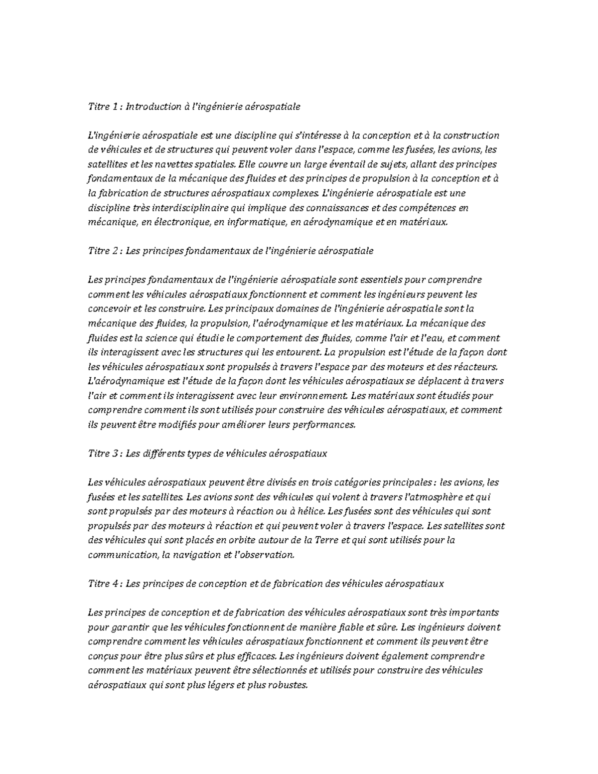 Aerospace Engineering Notes de cours - Titre 1 : Introduction à l ...