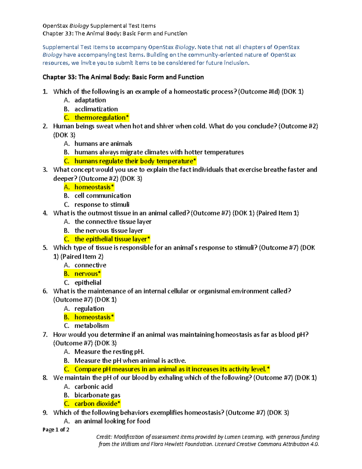 Biol 1720 Exam 1 Study Questions - Chapter 33: The Animal Body: Basic ...