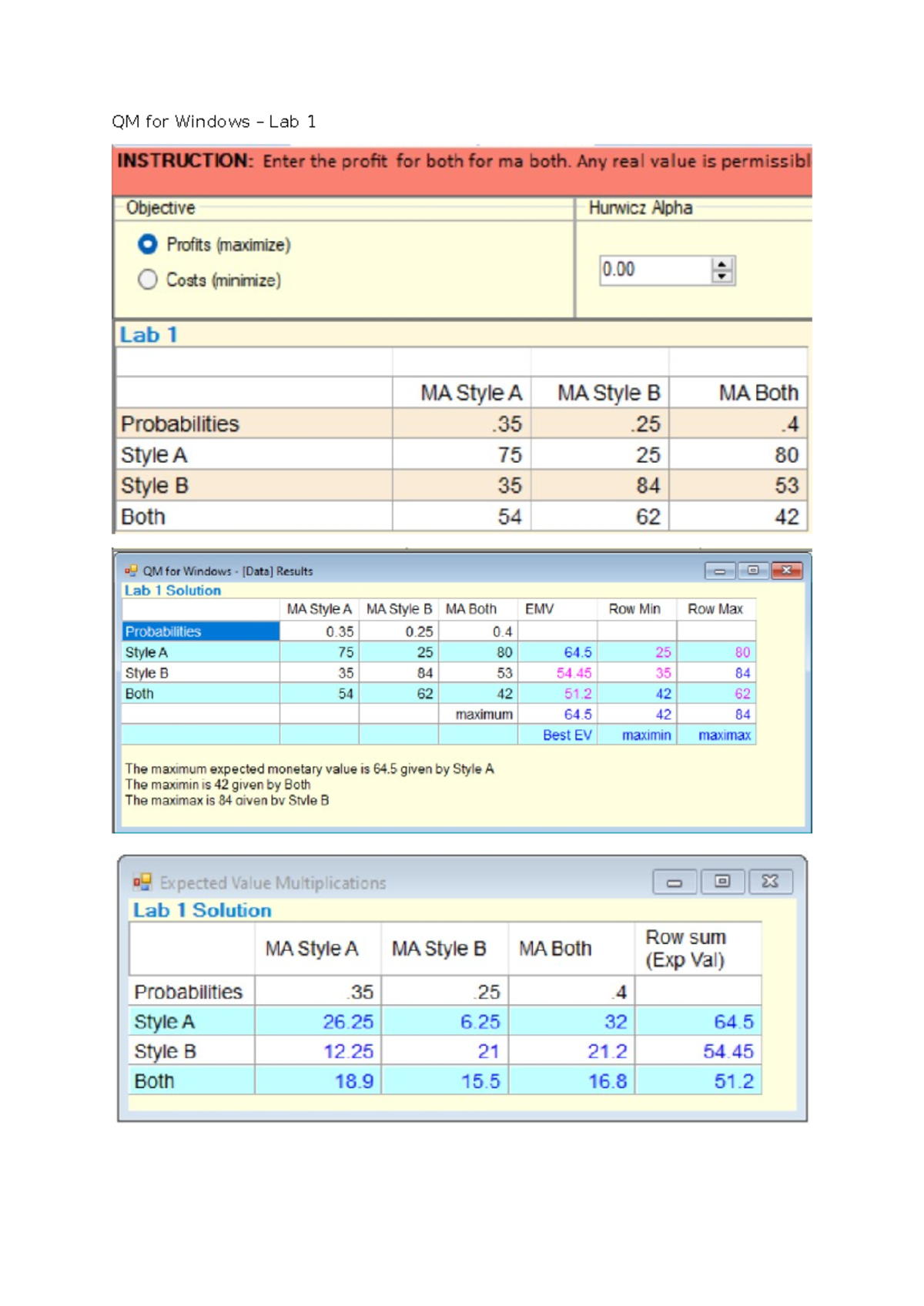 QMT Lab 1 - QMT Lab 1 - Fundamental of Management - QM for Windows ...