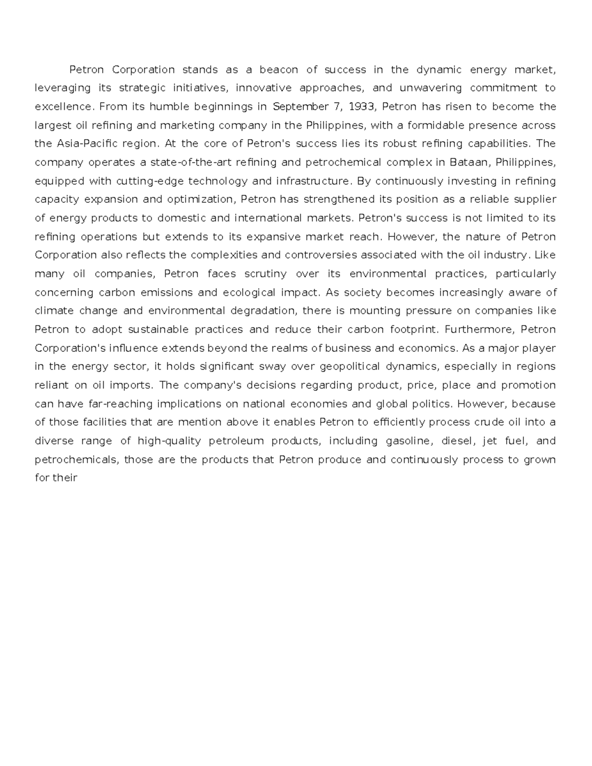 MAN SCIE CASE Study - Petron Corporation stands as a beacon of success in the dynamic energy ...