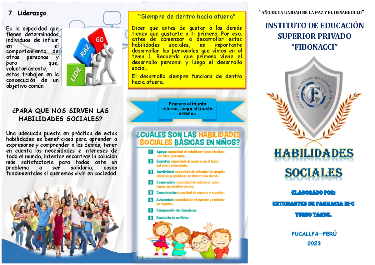 Triptico Habilidades Sociales - “AÑO DE LA UNIDAD DE LA PAZ Y EL DESARROLLO” INSTITUTO DE ...