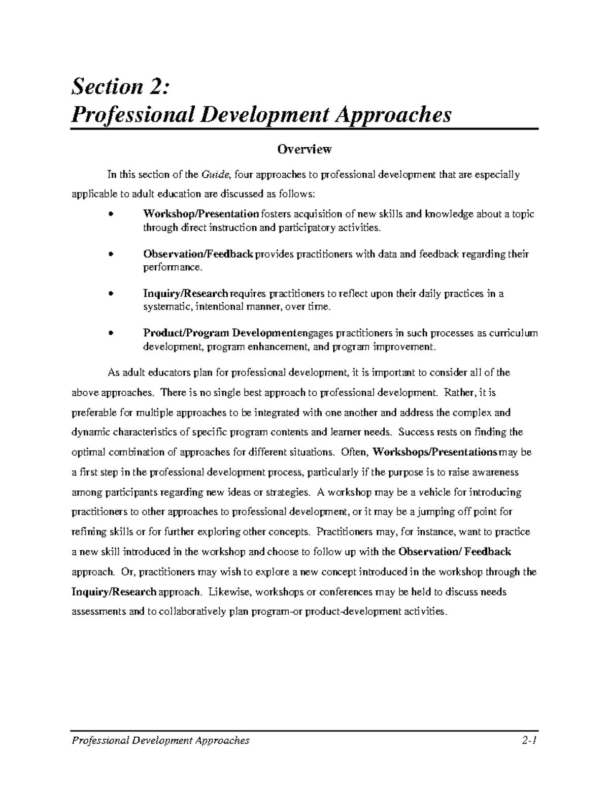 Approach 2 Pro Dev - Section 2: Professional Development Approaches ...