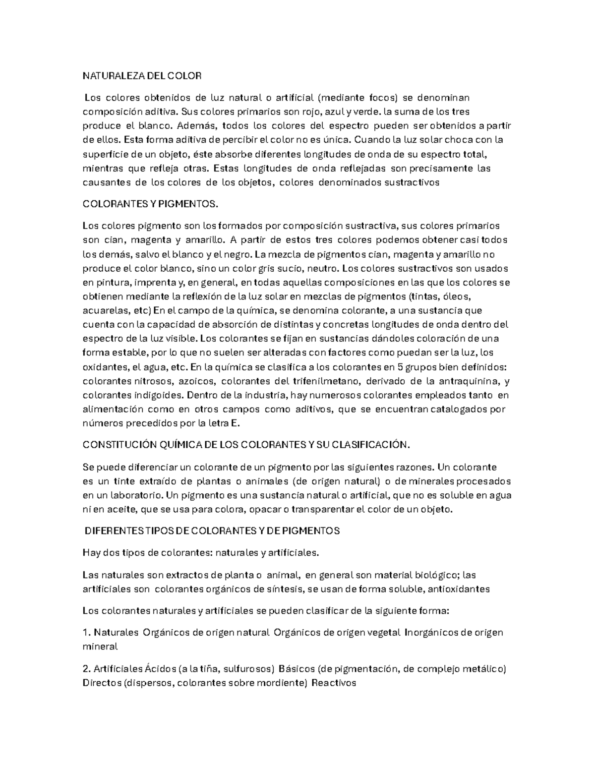 Naturaleza DEL Color IM - NATURALEZA DEL COLOR Los colores obtenidos de ...