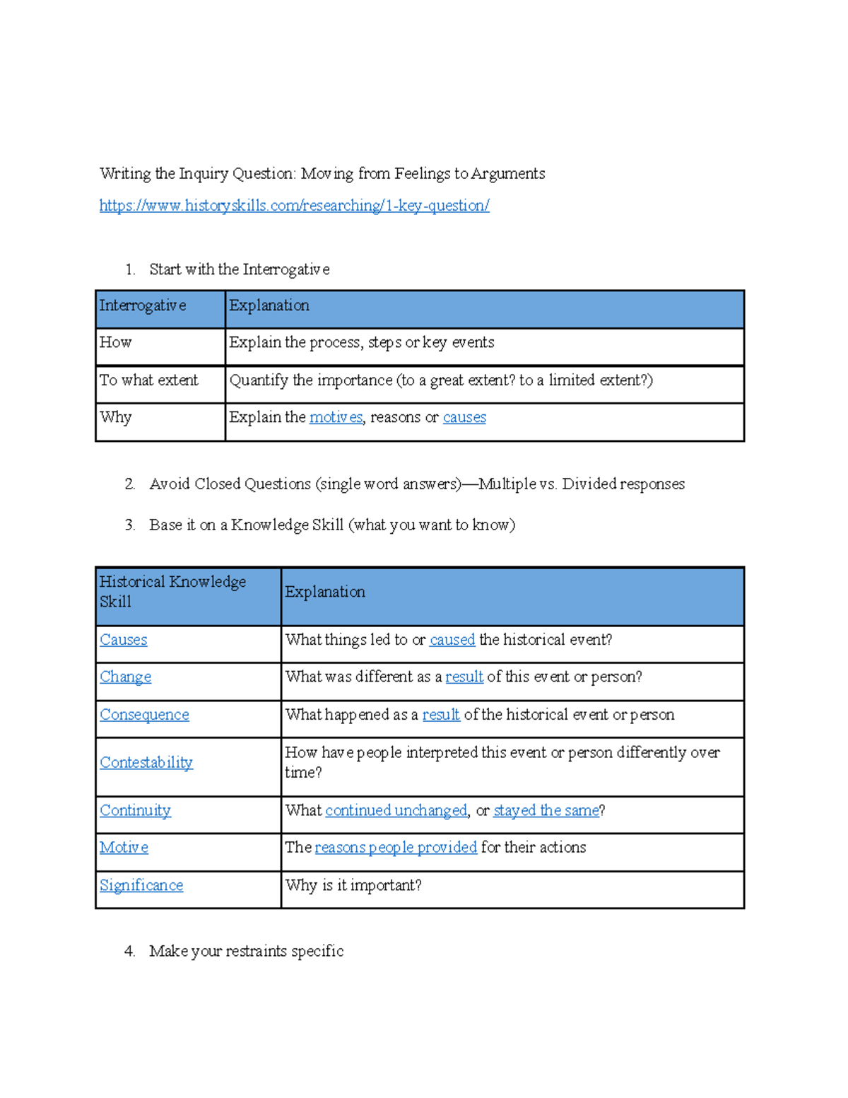 Writing the Inquiry Question - Divided responses Base it on a Knowledge ...