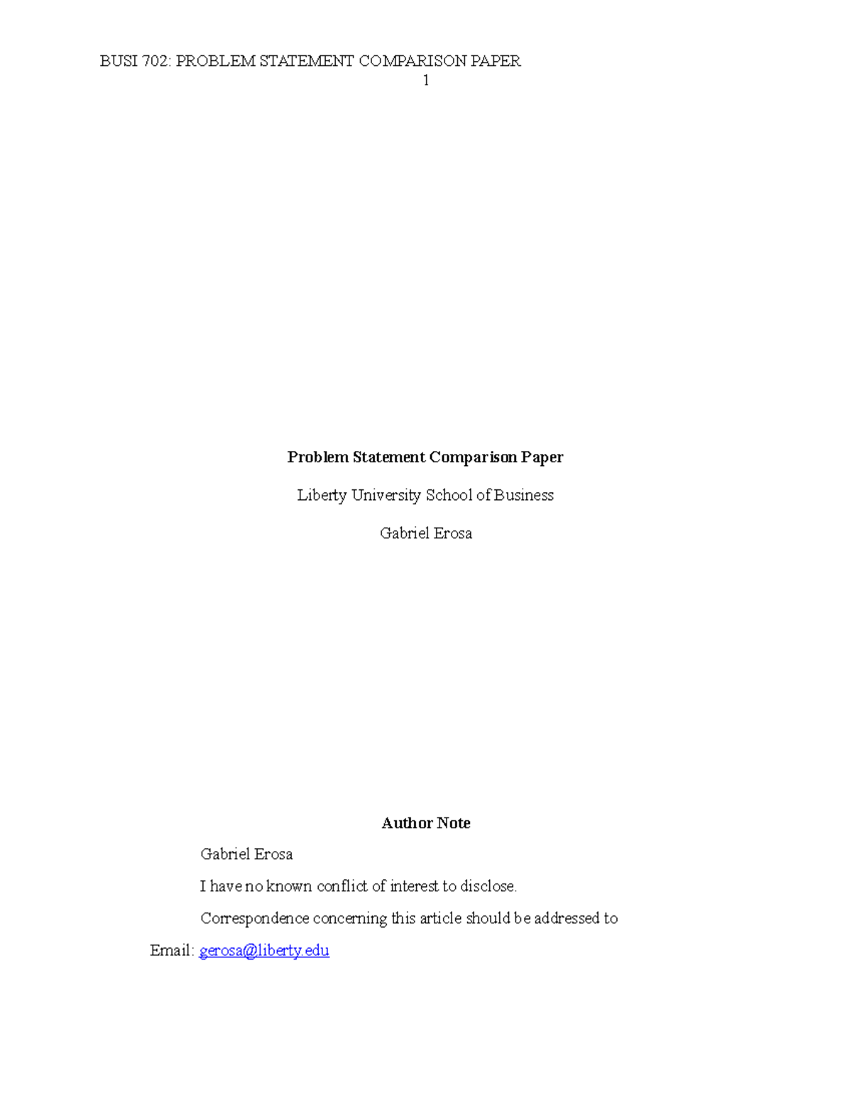 BUSI-702-Problem Statement Comparison Paper - 1 Problem Statement ...