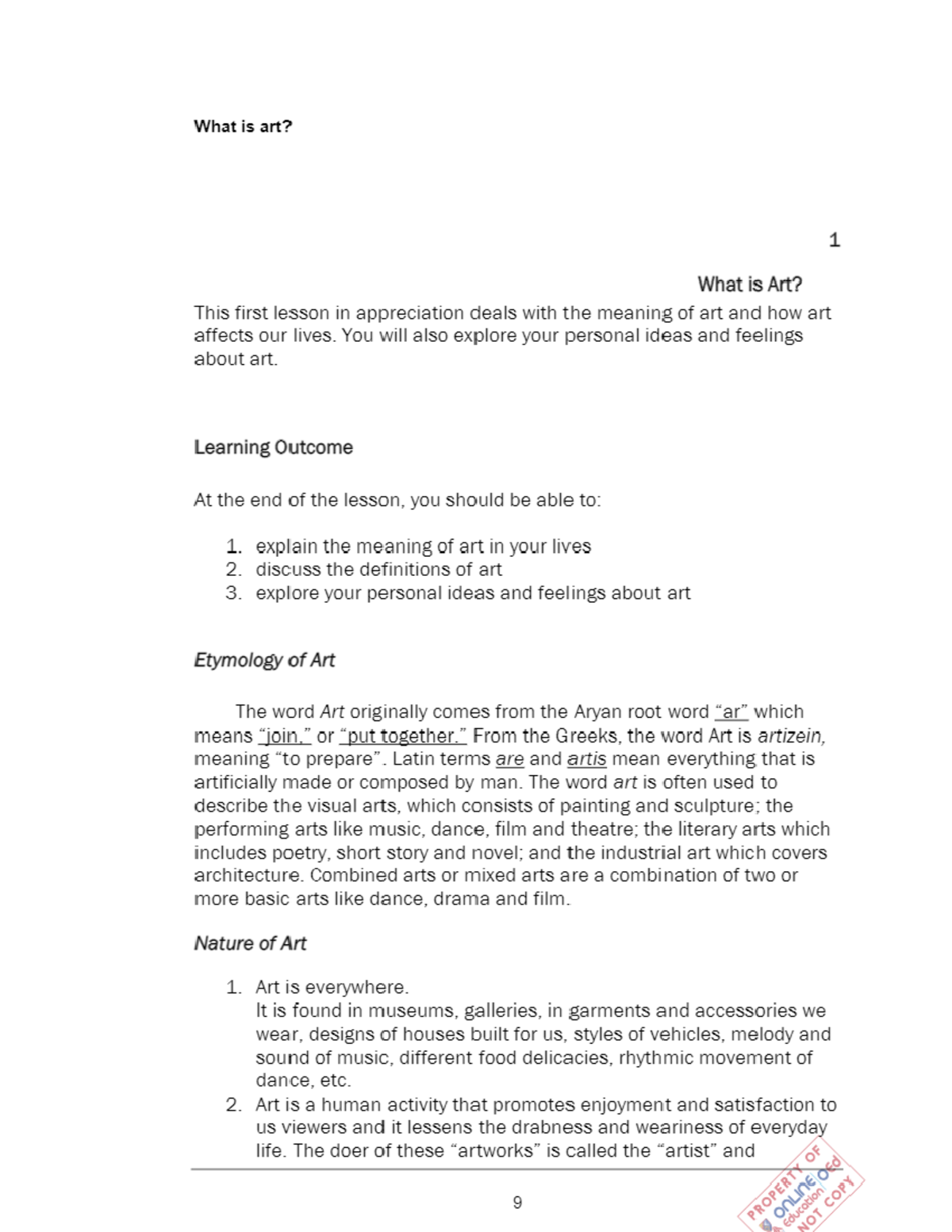 Week 1 Module for the students - Art Appreciation - Studocu