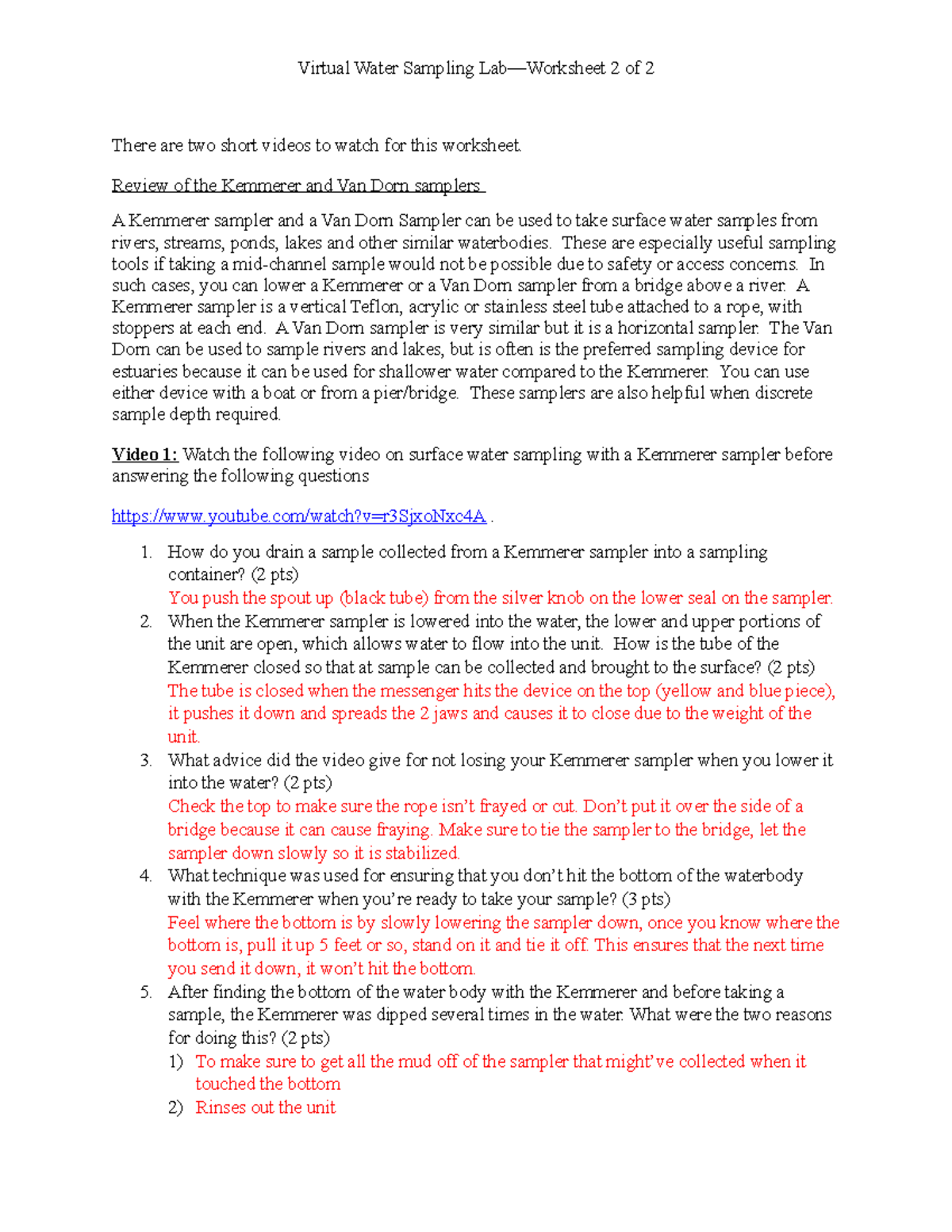 Virtual Water Sampling Lab Worksheet 2 - Review of the Kemmerer and Van ...