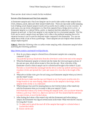 Virtual Water Sampling Lab Worksheet 2 - Review of the Kemmerer and Van ...