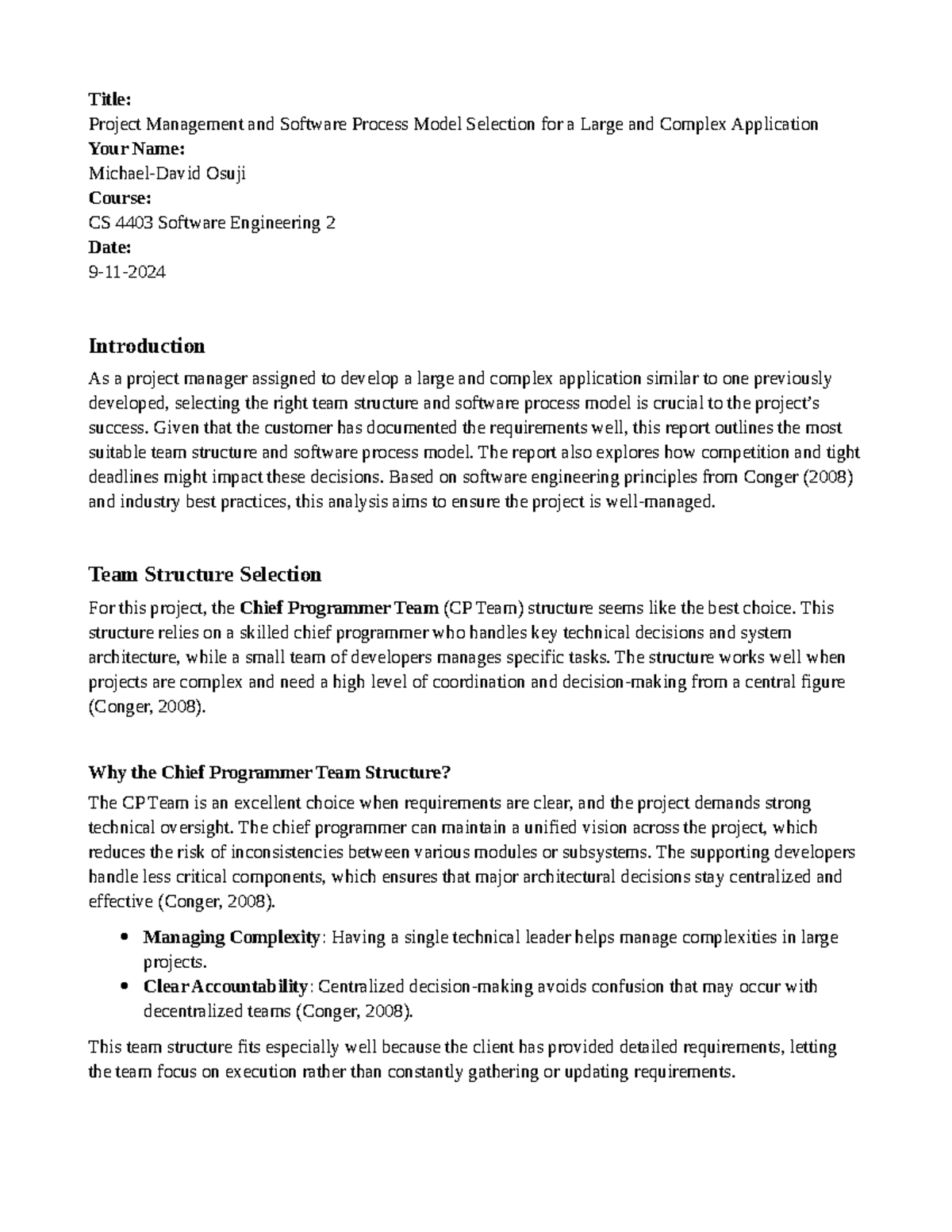 Software Engineering 2 Unit 1 Assignment - Title: Project Management ...