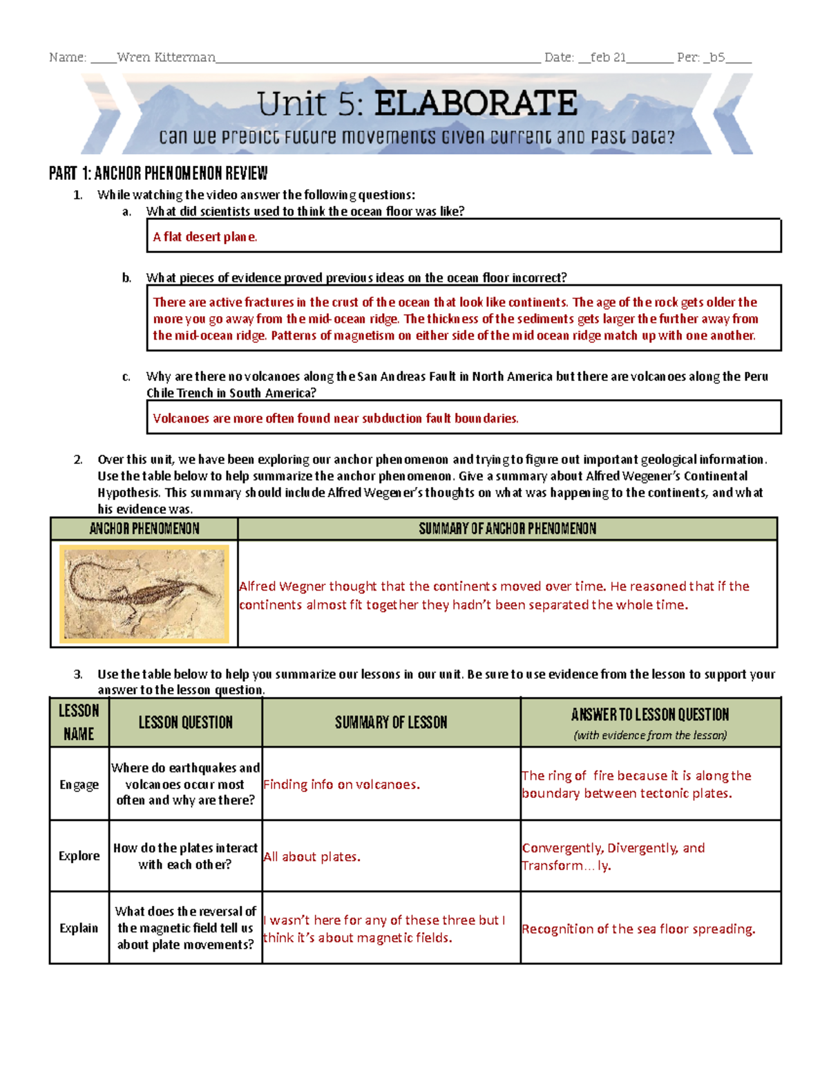 Unit 5 Elaborate Student Sheet - Name: Wren Kitterman