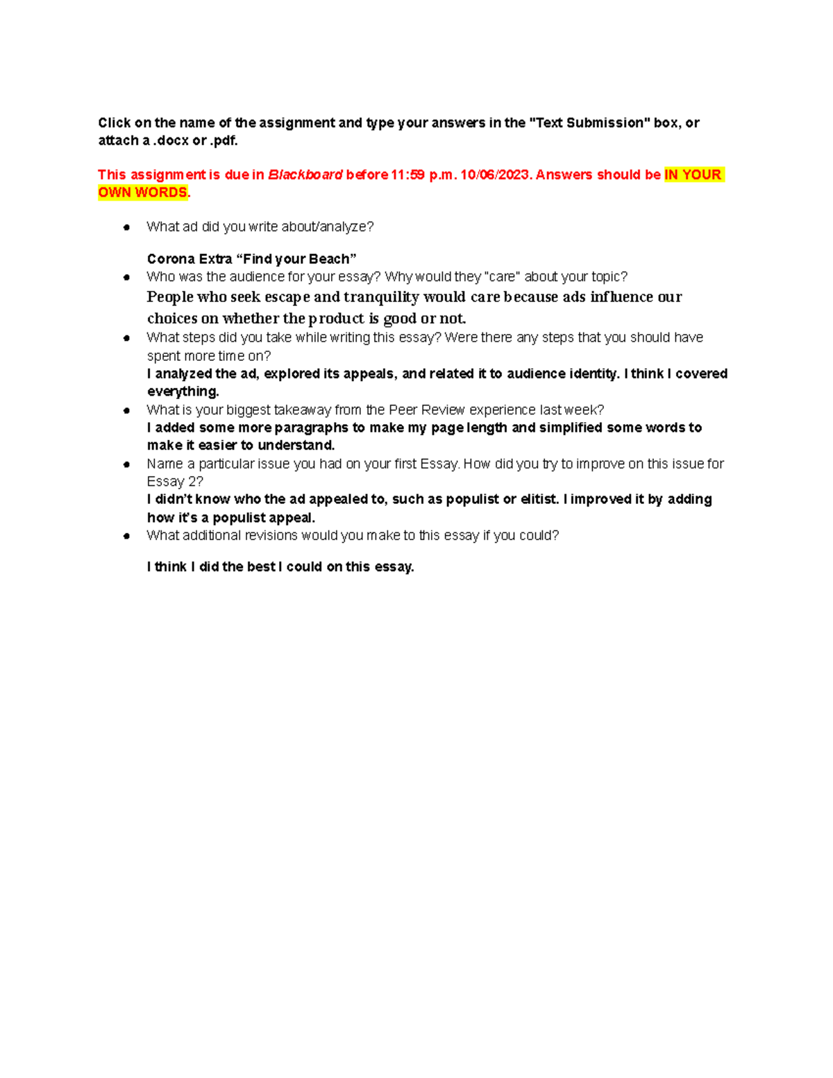 E2 Rhetorical Reflection - Click on the name of the assignment and type ...