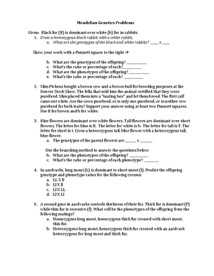 Genetics Review T2 - classwork - GENETICS REVIEW: CH7,8,10,11,12(5-6 ...