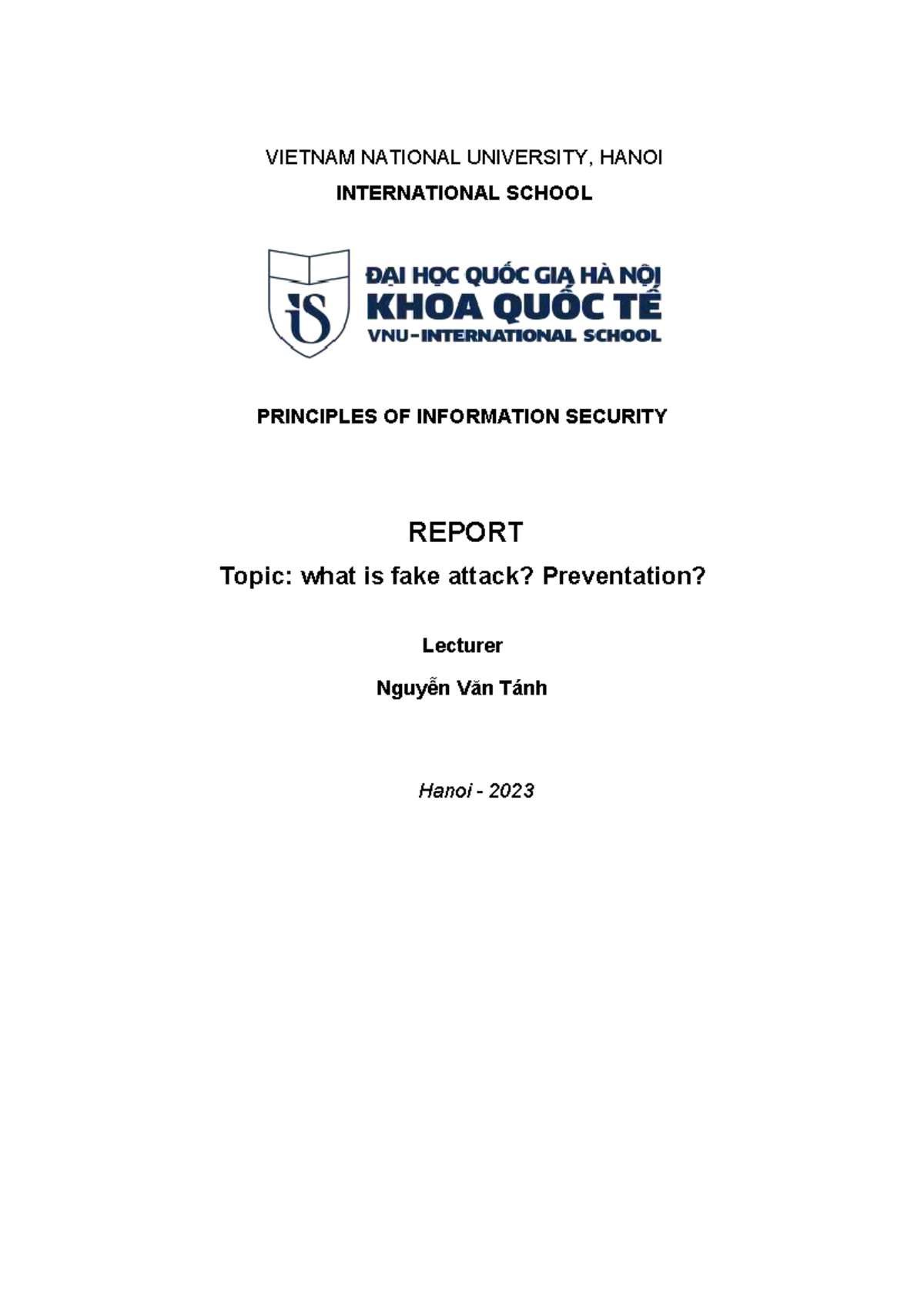 GR5- Principles of Information Security - VIETNAM NATIONAL UNIVERSITY, HANOI INTERNATIONAL ...
