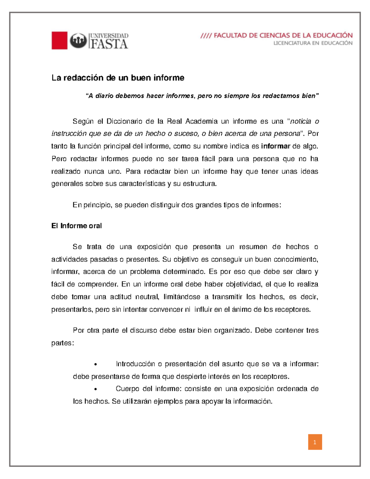 La redaccion de un buen informe - La redacción de un buen informe “A ...