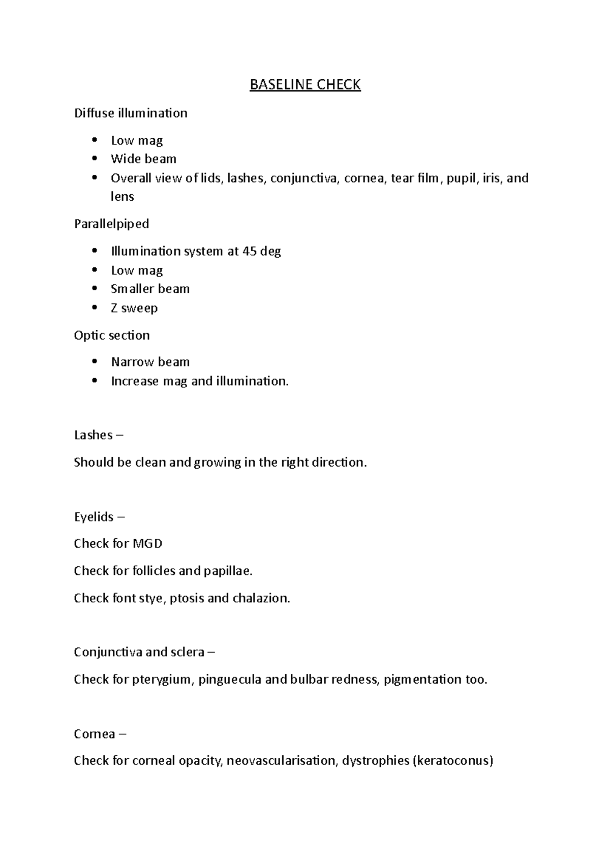Revision - CONTACT LENS - BASELINE CHECK Diffuse illumination Low mag ...
