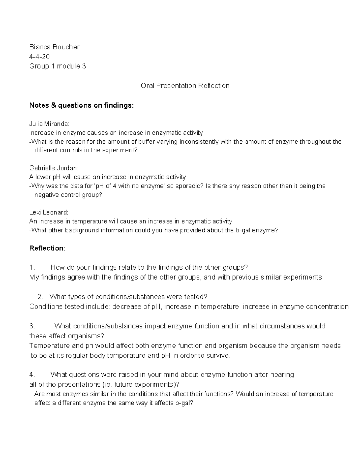 Module 3 reflection - Bianca Boucher 4-4- Group 1 module 3 Oral ...