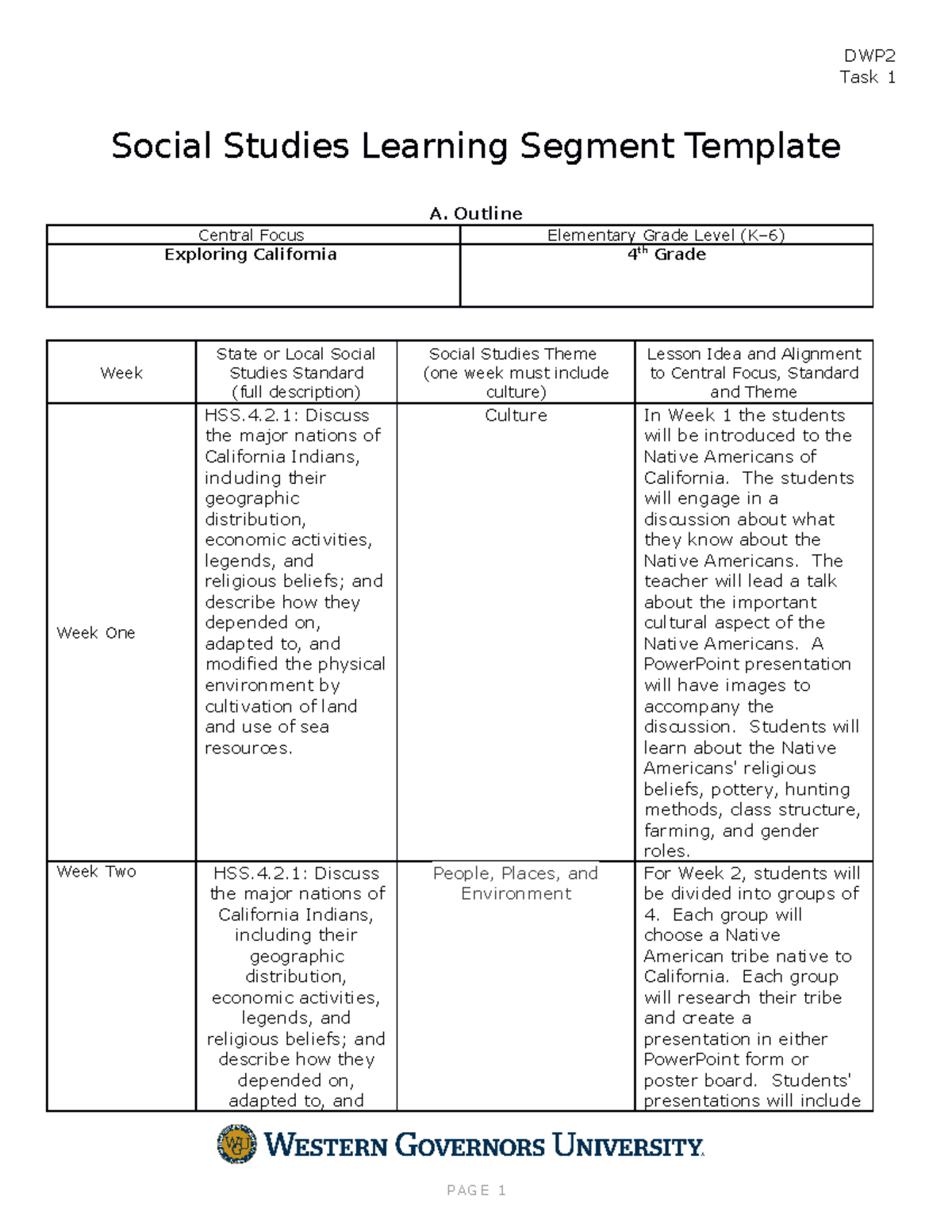 DWP2 - Task1 to DWP2 - Task 1 Social Studies Learning Segment Template ...