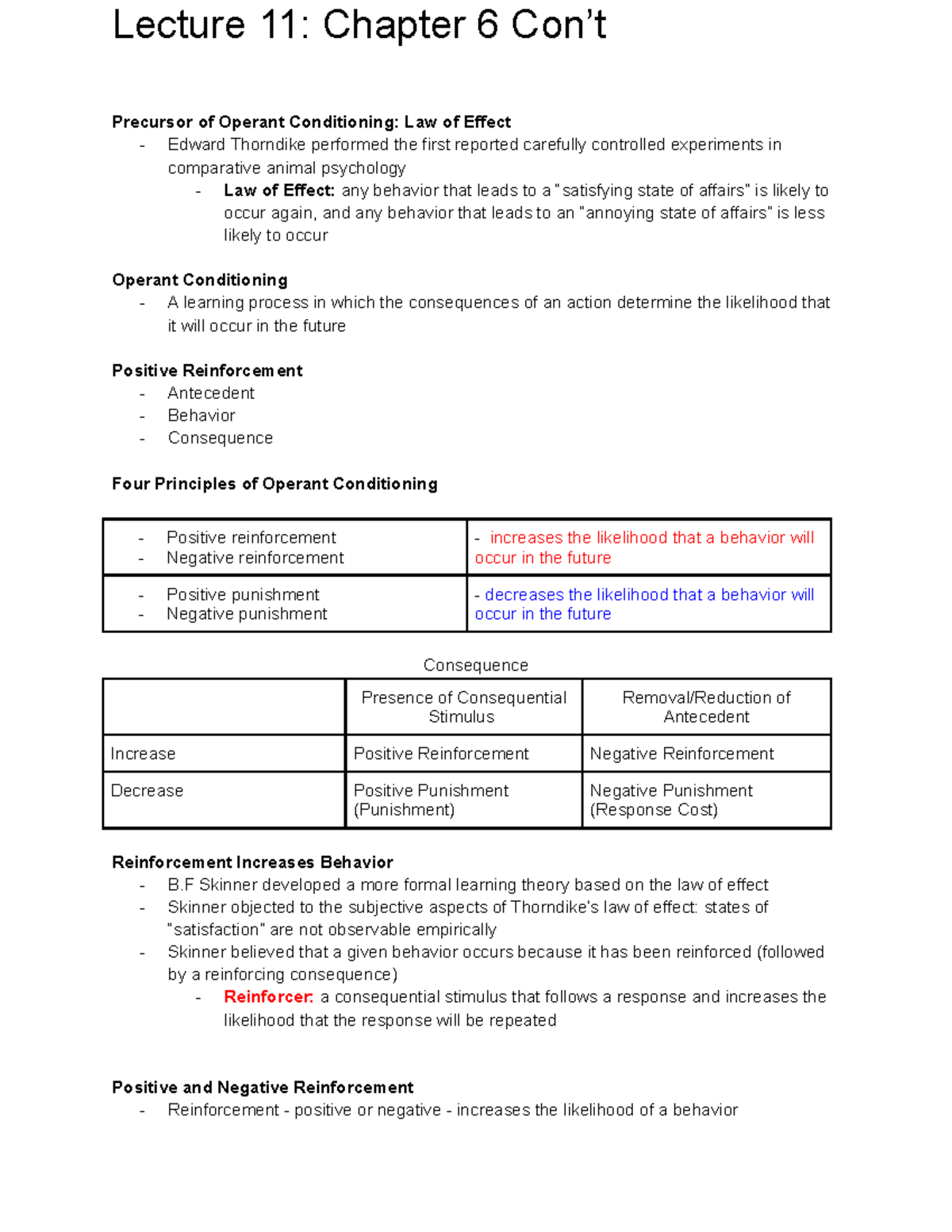 Lecture 11 Chapter 6 Con't - Precursor of Operant Conditioning: Law of Effect - Edward Thorndike ...
