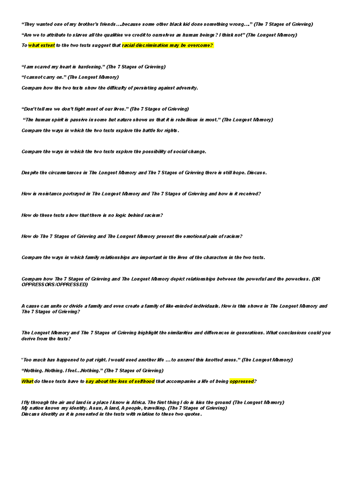 ALL COMP - The longest Memory, 7 Stages of Grieving comparative section ...