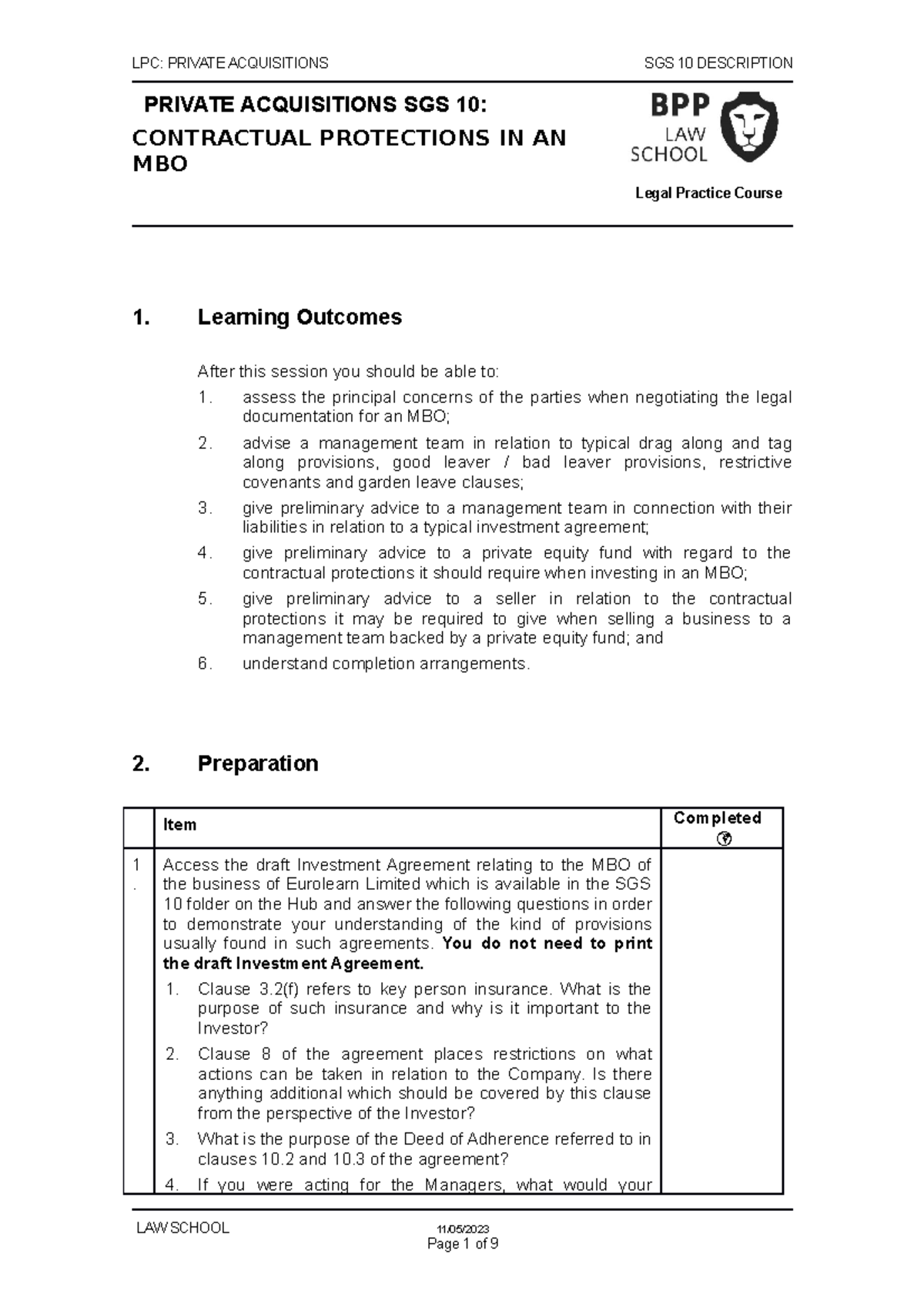 PA SGS 10 Description 2022-23 - LPC: PRIVATE ACQUISITIONS SGS 10 ... PA SGS 10 Description 2022-23 - LPC: PRIVATE ACQUISITIONS SGS 10 ...