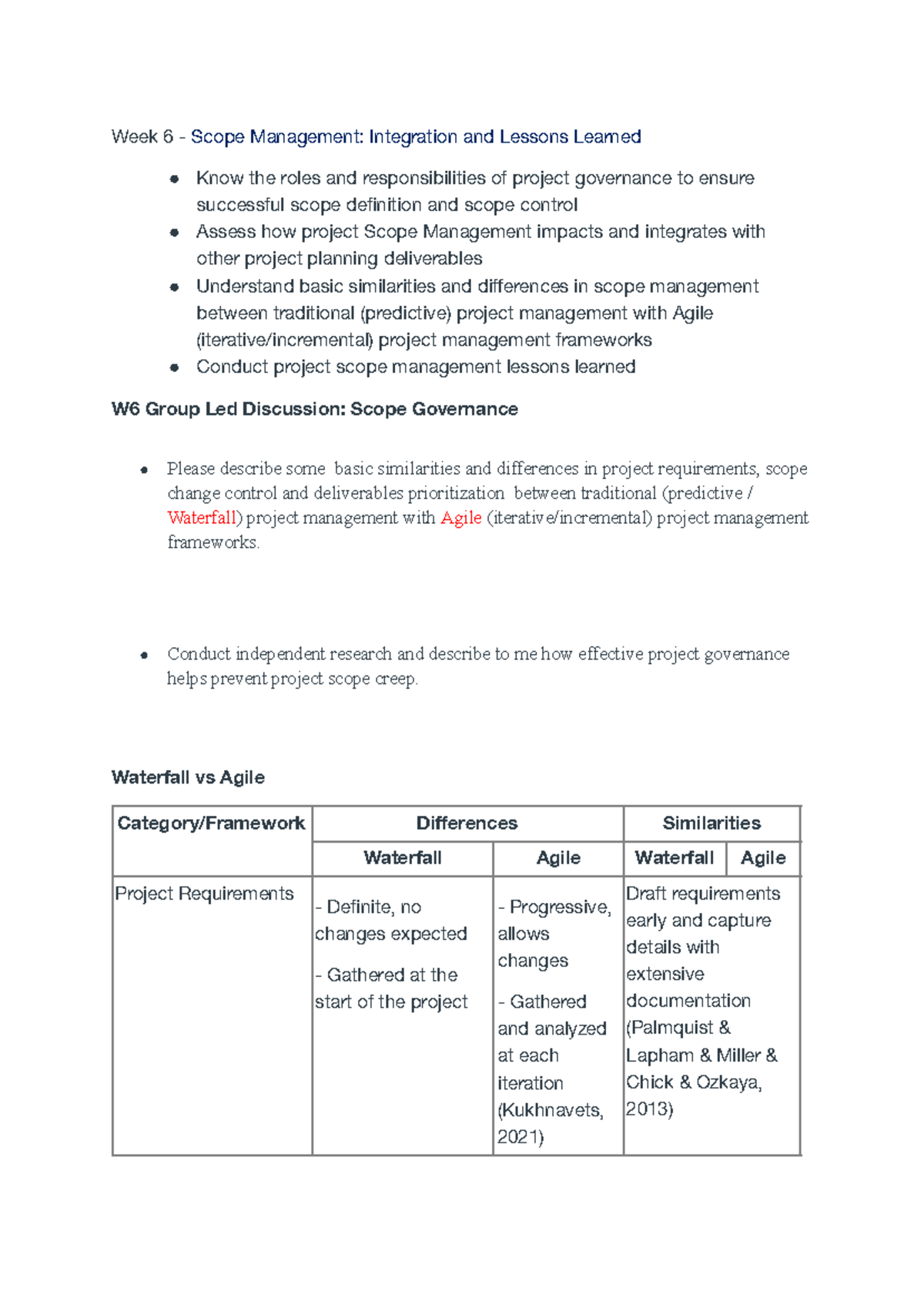 W6 Discussion - Scope Governance - Week 6 -Scope Management ...