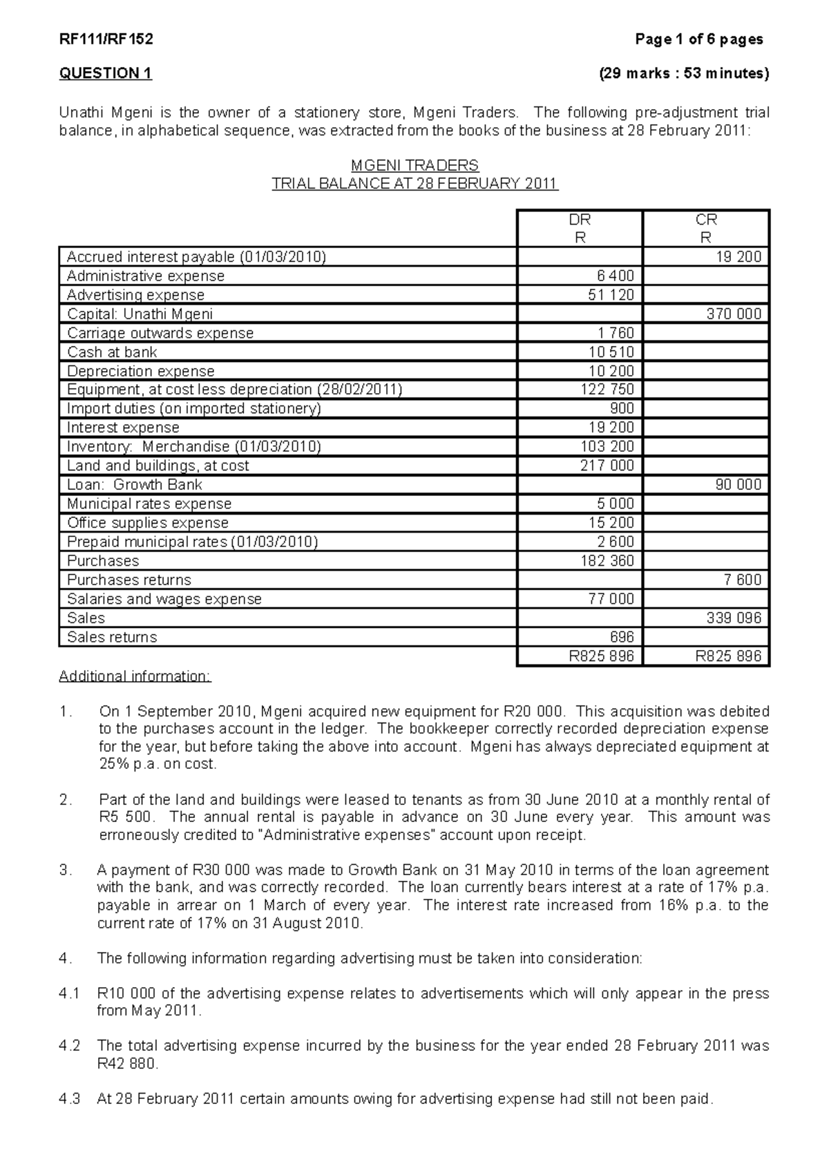 November 2016 Question Paper - RF111/RF152 Page 1 of 6 pages QUESTION 1 ...