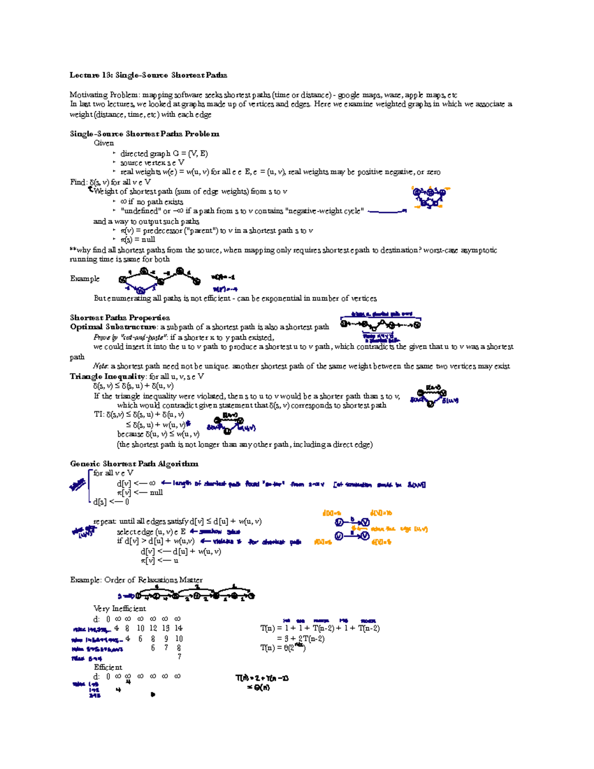 Lecture 13 Single-Source Shortest Paths Mar 29, 2016 - Lecture 13 ...