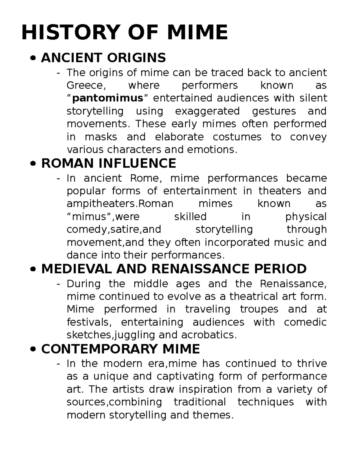 History OF MIME - Lessons and Guidelines - HISTORY OF MIME ANCIENT ...