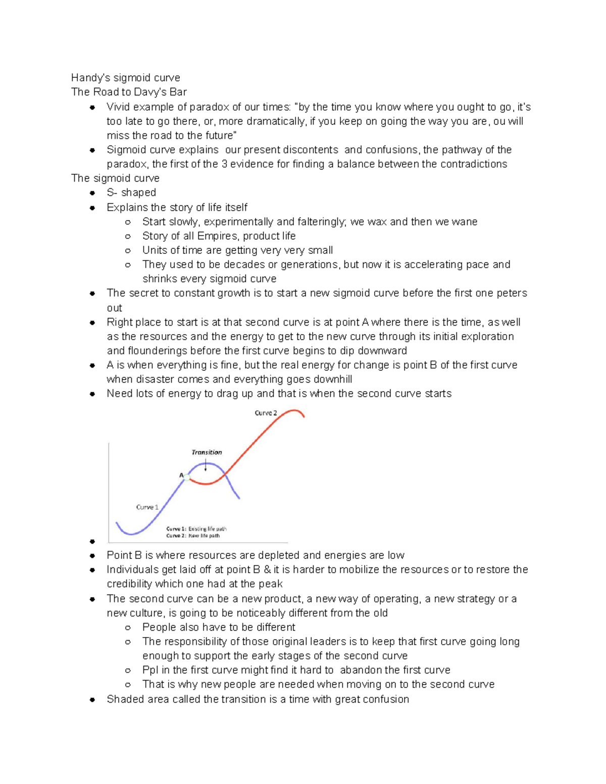 COMM 210 Theories PT 2 - Lecture notes 8 - Handy’s sigmoid curve The ...