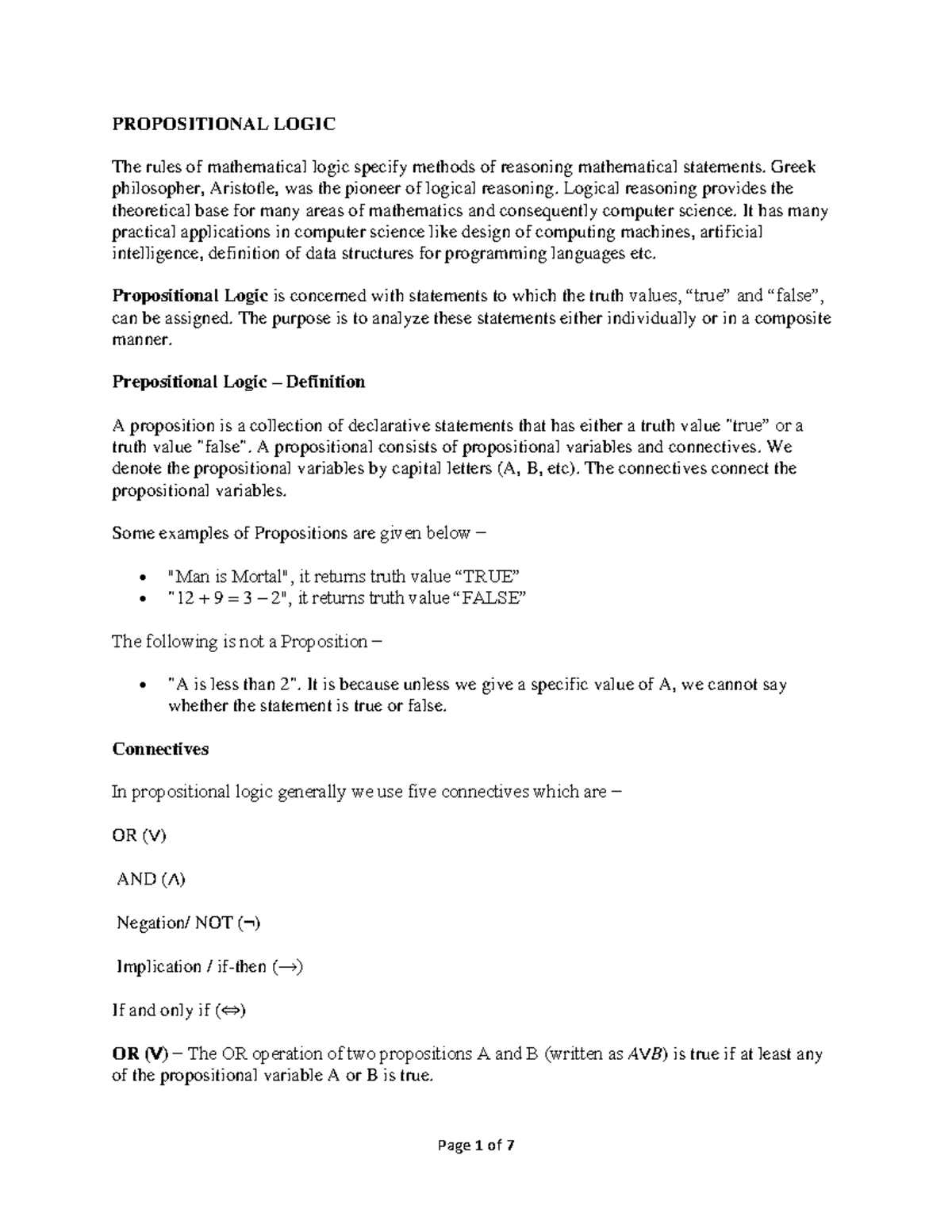 Propositional Logic - PROPOSITIONAL LOGIC The rules of mathematical ...
