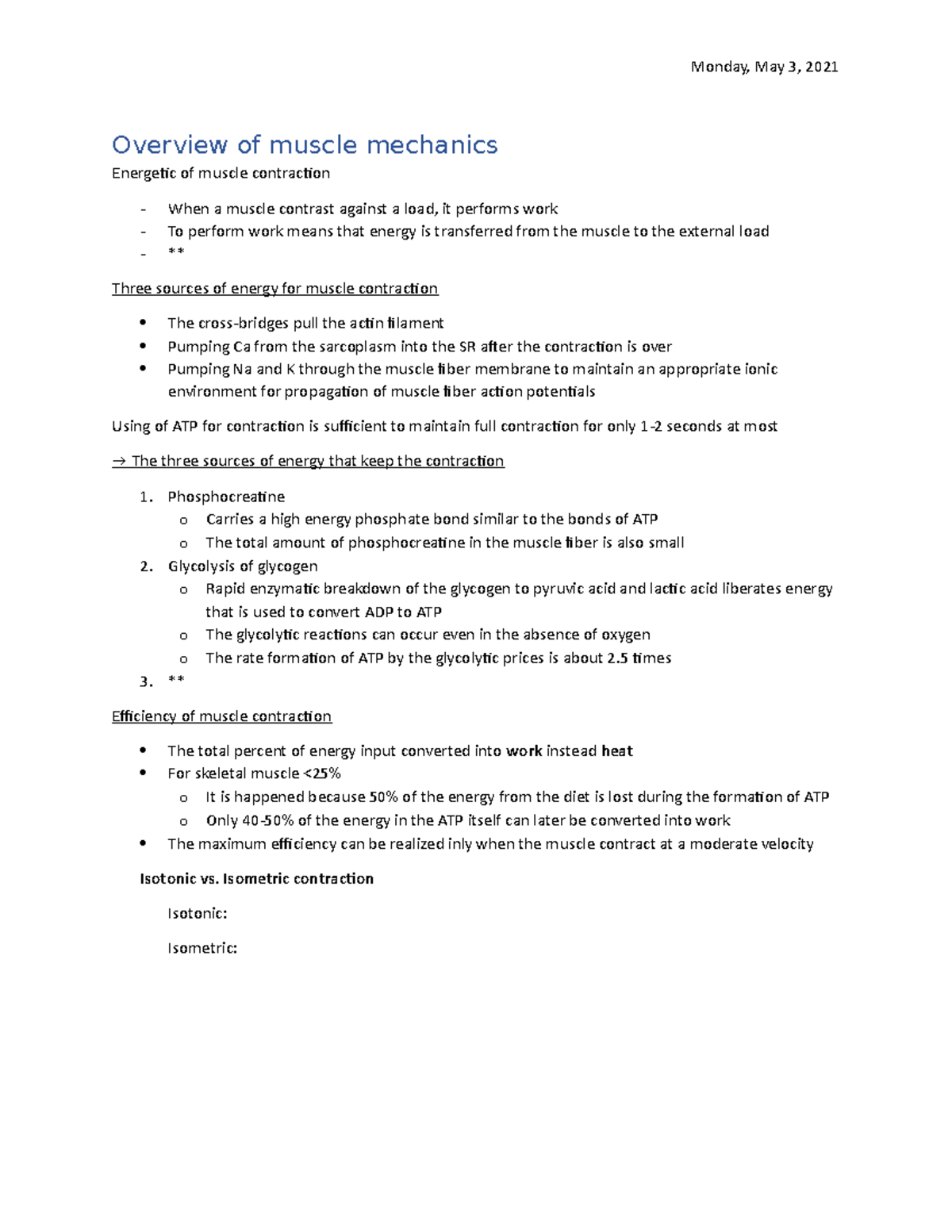 Overview of muscle mechanics - Thursday, April 16, 2020 Overview of ...