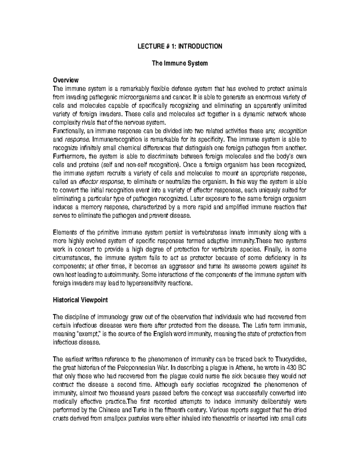 1. History of immunology - LECTURE # 1: INTRODUCTION The Immune System ...