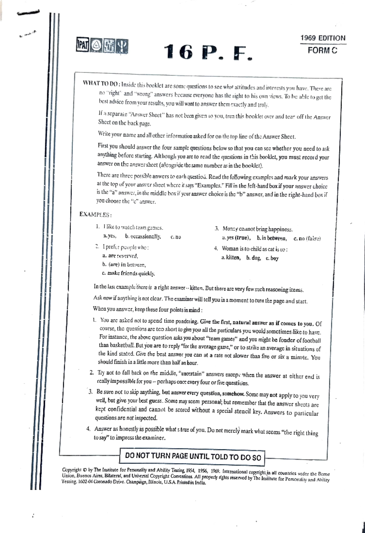 16pf tesst - testing material.for students to practice testing ...