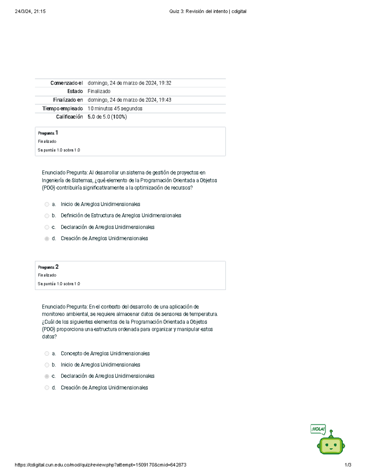 Quiz 3 Revisión del intento cdigital sdfasdf - 24/3/24, 21:15 Quiz 3 ...